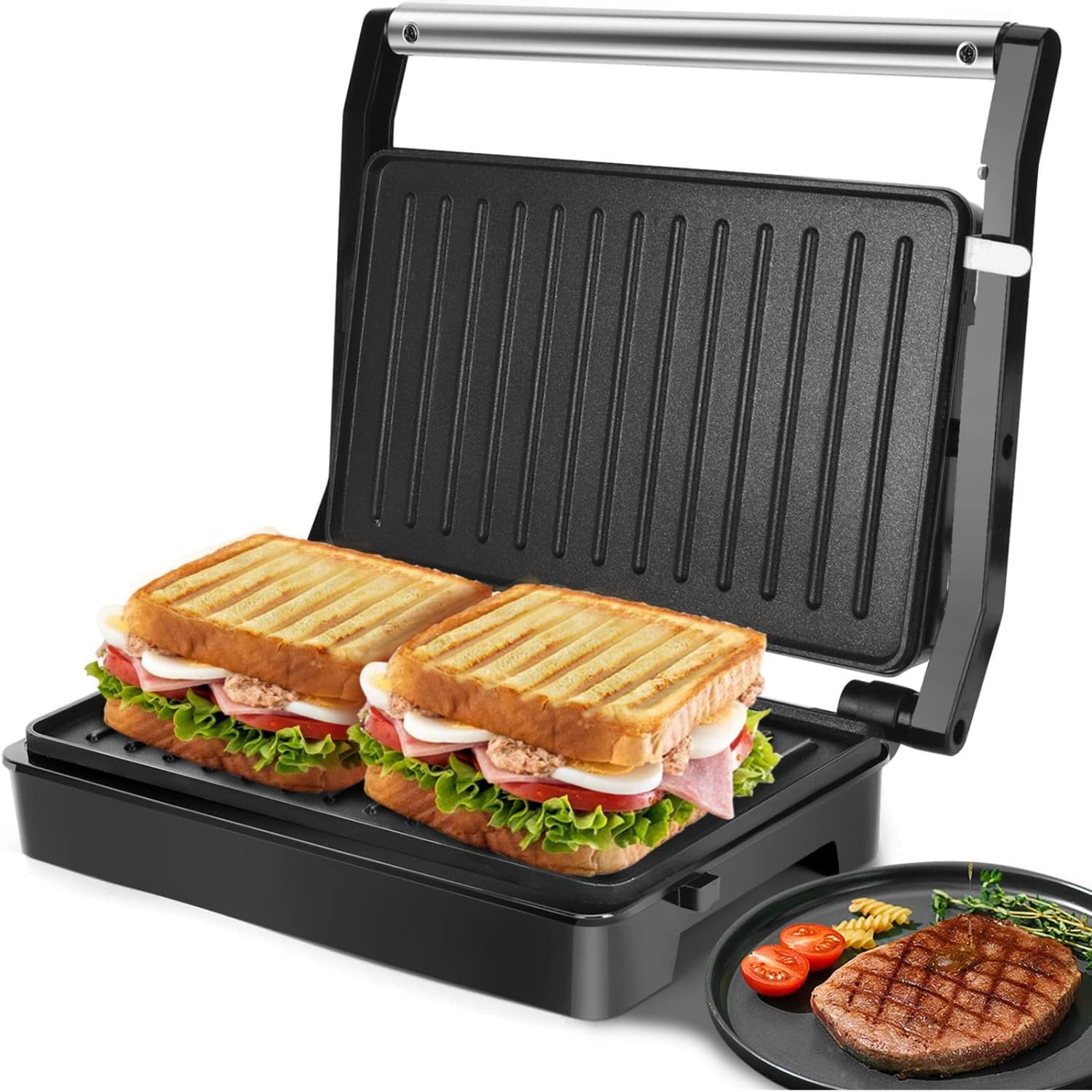 Panini Press Sandwich Maker, 1000W Grill with Non-Stick Coated Plates ...