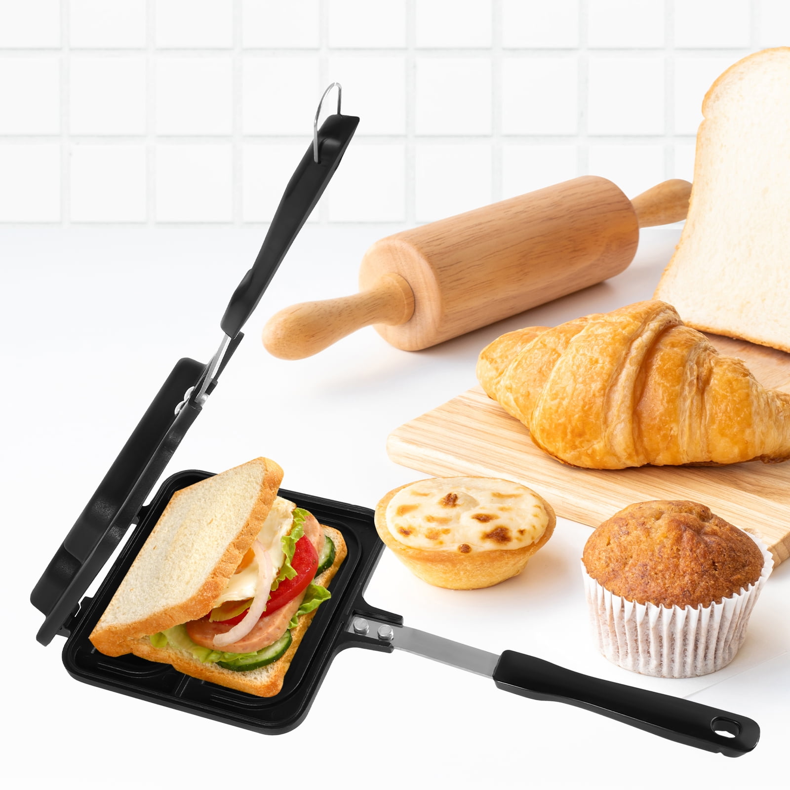 Panini Press Sandwich Maker Double Side Square Pan Panini Maker with ...