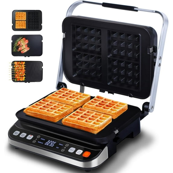 Panini Press Waffle Maker, 1600W Electric Indoor Grill with Non-Stick ...