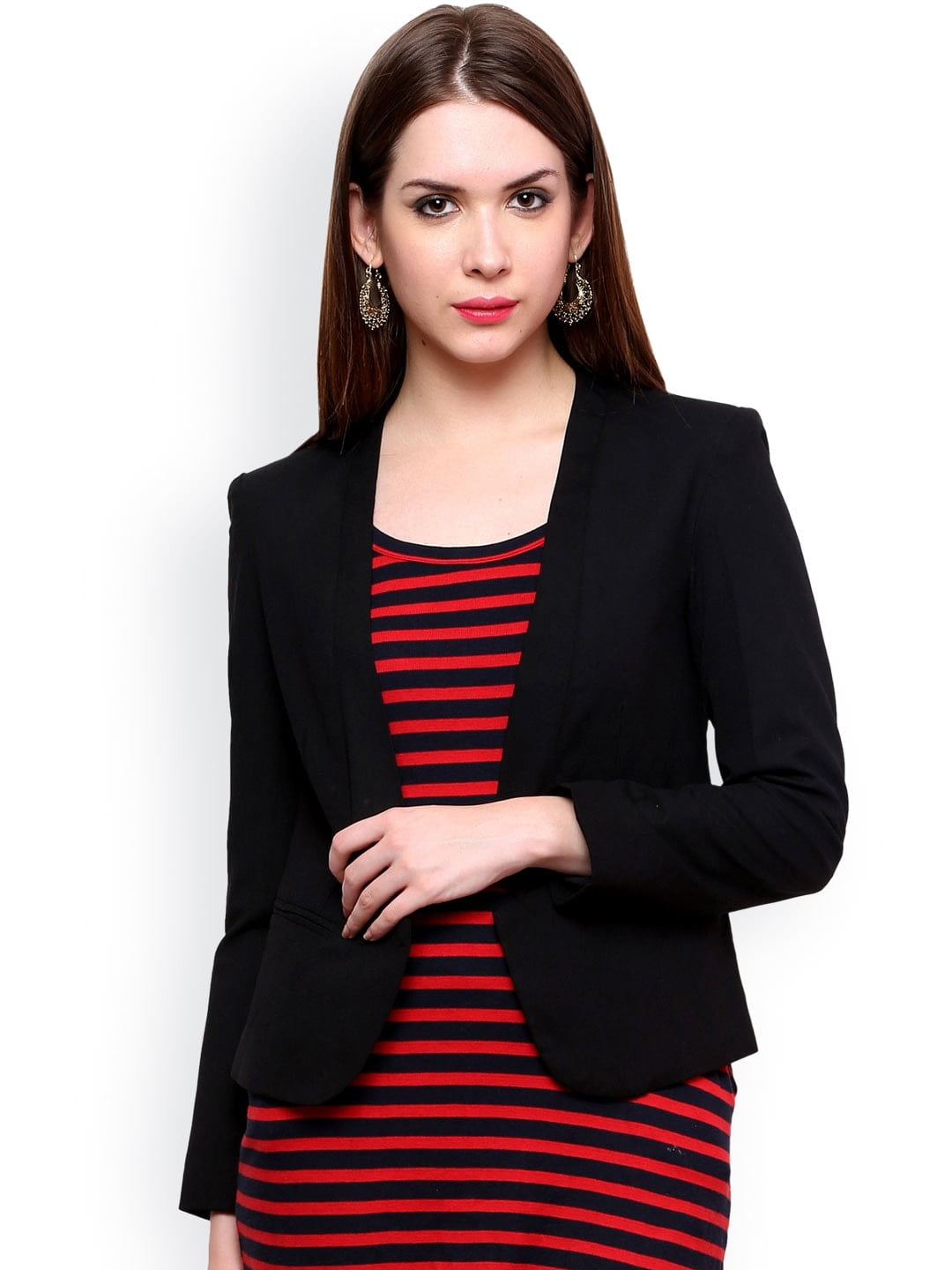 Pannkh Women's Black Solid Blazer With Open Shawl Collar - Walmart.com