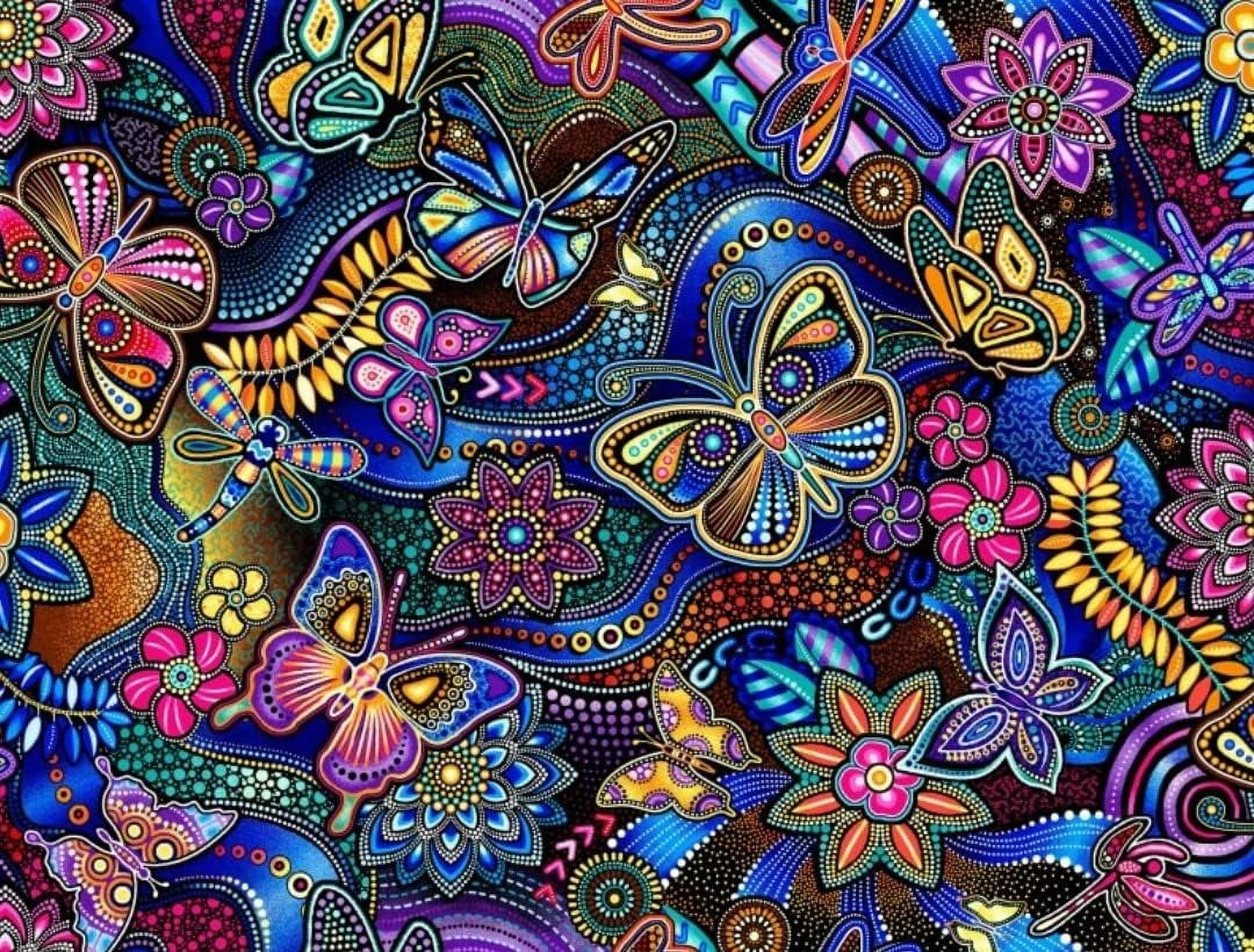 Pannotia by Blue Butterfly Floral Cotton Fabric by The Yard - Walmart.com