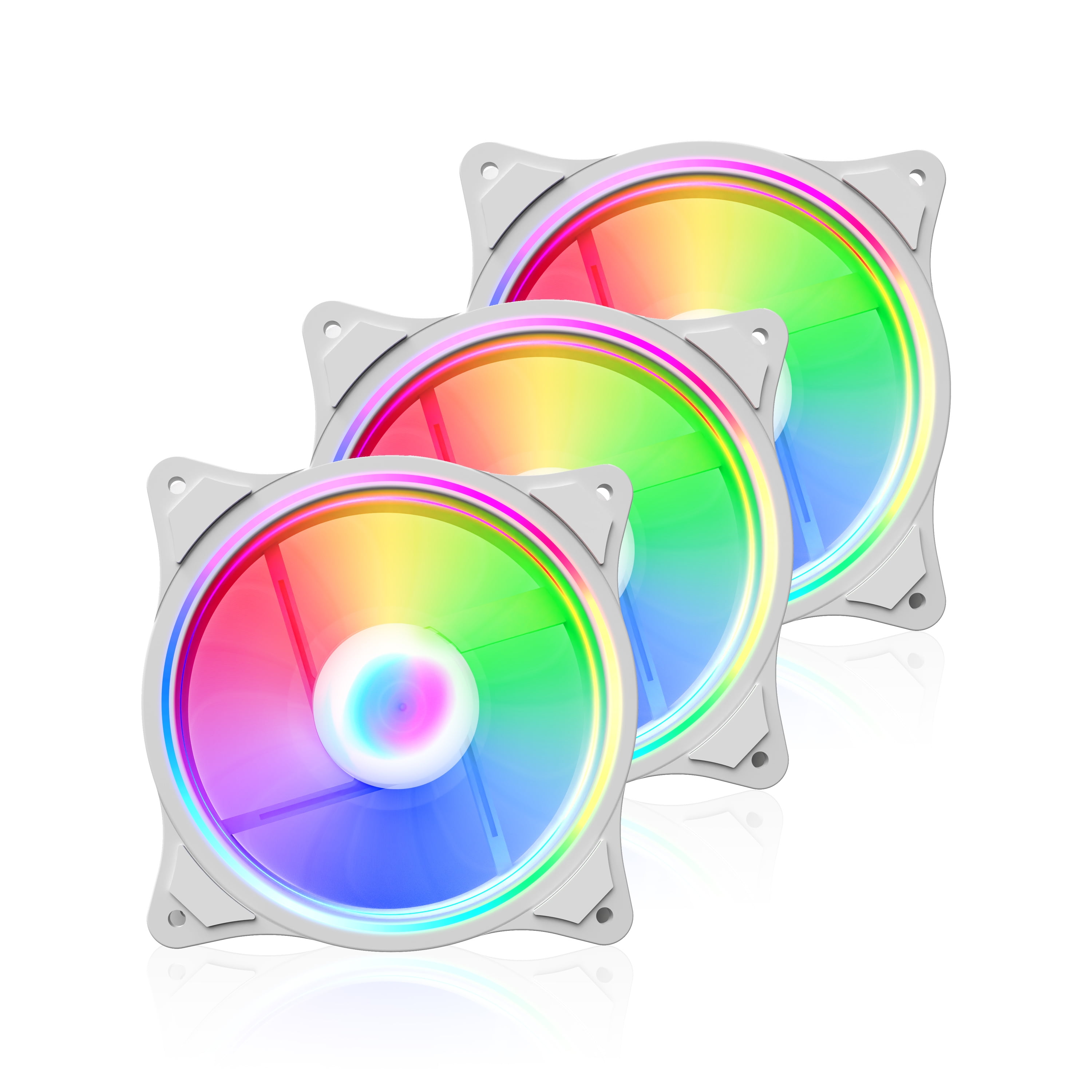 Pano-Mounts 120mm White 5V ARGB 4Pin PWM PC Computer Cooling Fan Triple Light Loop with SATA ...