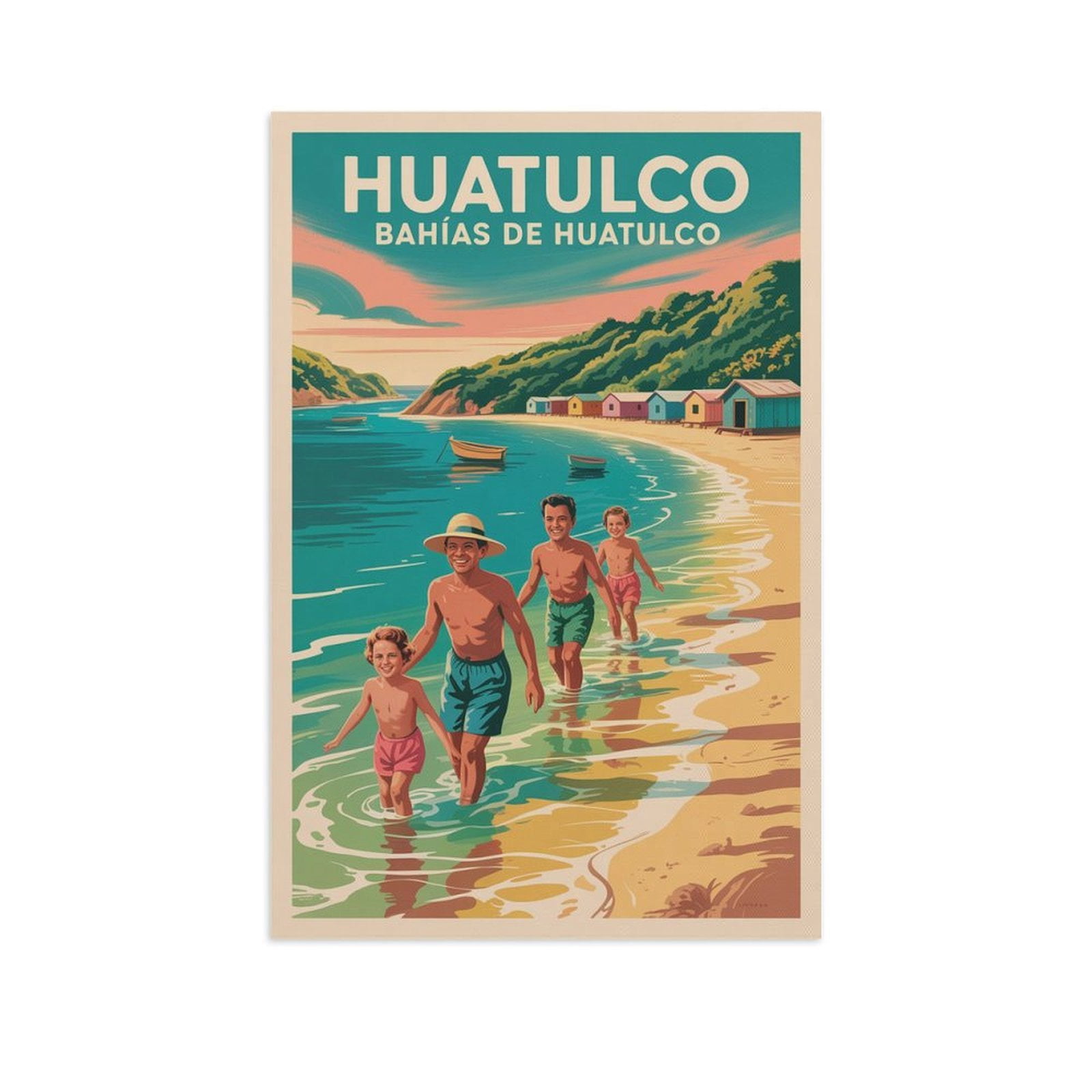 Panoramic Coastal Poster Bahías De Huatulco Mexico Vintage Travel Wall ...