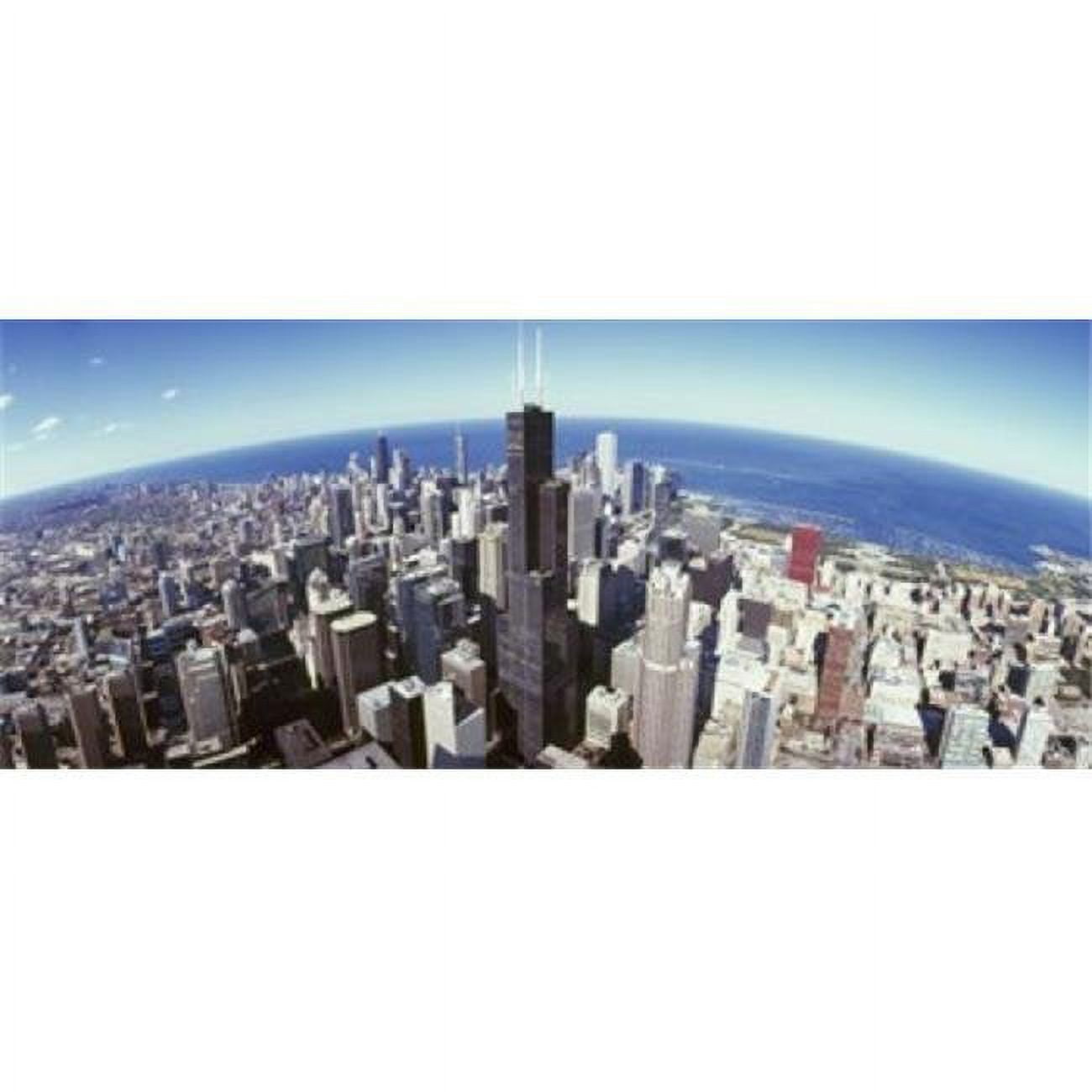 Panoramic Images Aerial view of a cityscape with lake in the background ...