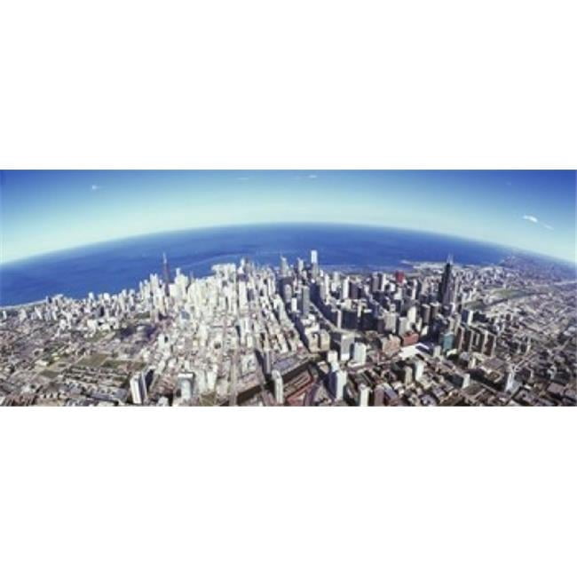 Panoramic Images Aerial view of a cityscape with lake in the background ...