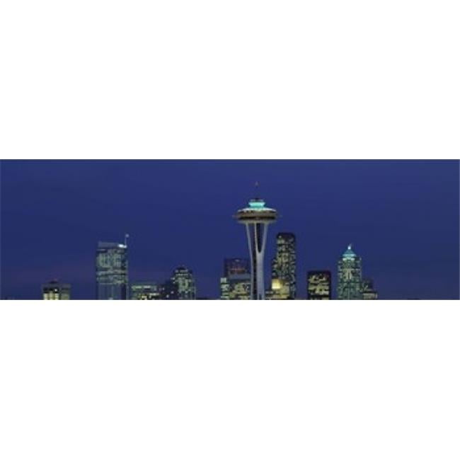 Panoramic Images Buildings in a city lit up at night Space Needle ...