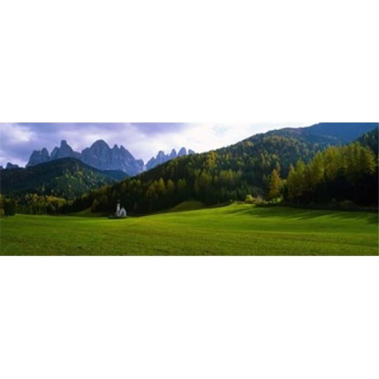 Panoramic Images PPI119130L Valley with a church and mountains in the ...