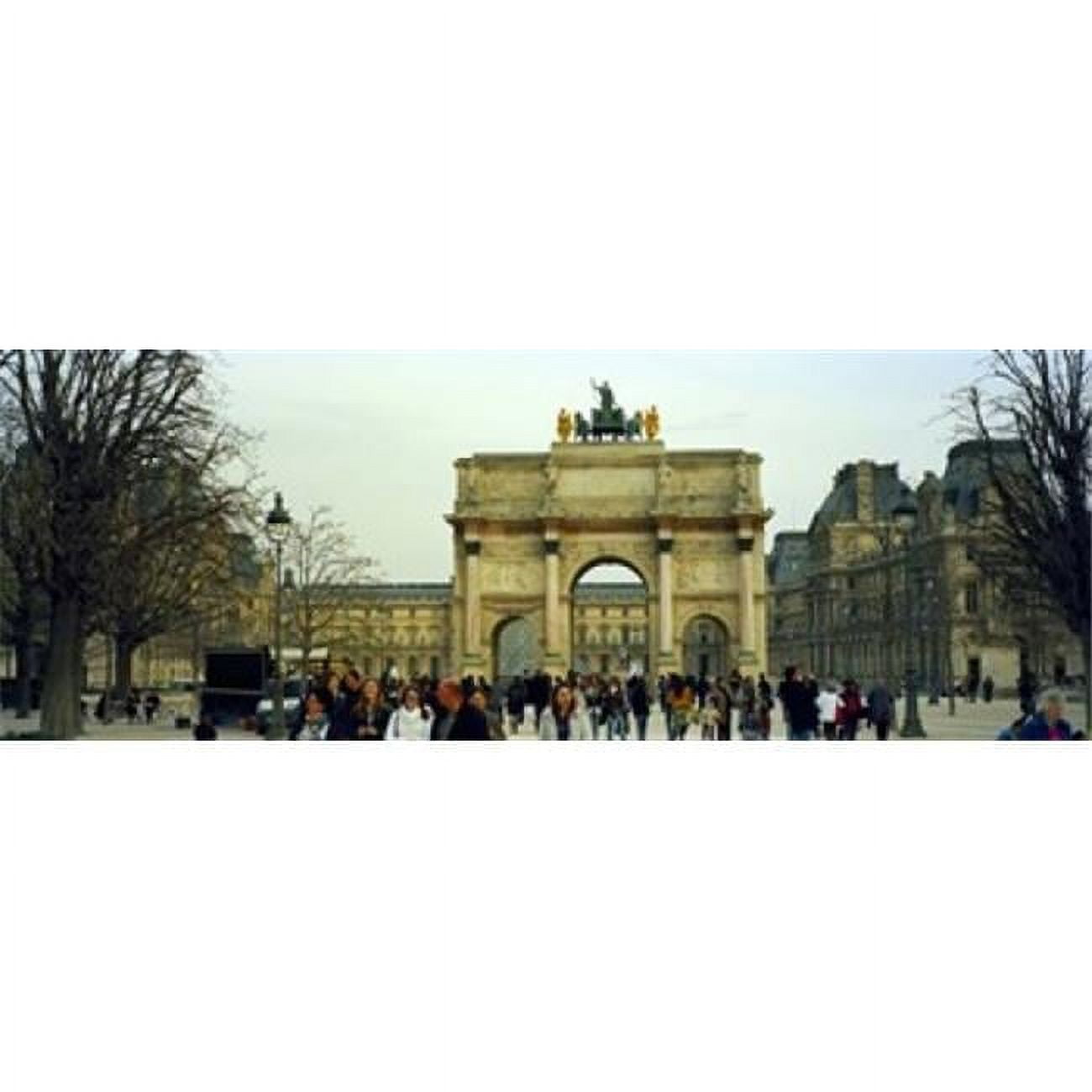 Panoramic Images Tourists near a triumphal arch Arc De Triomphe Du ...