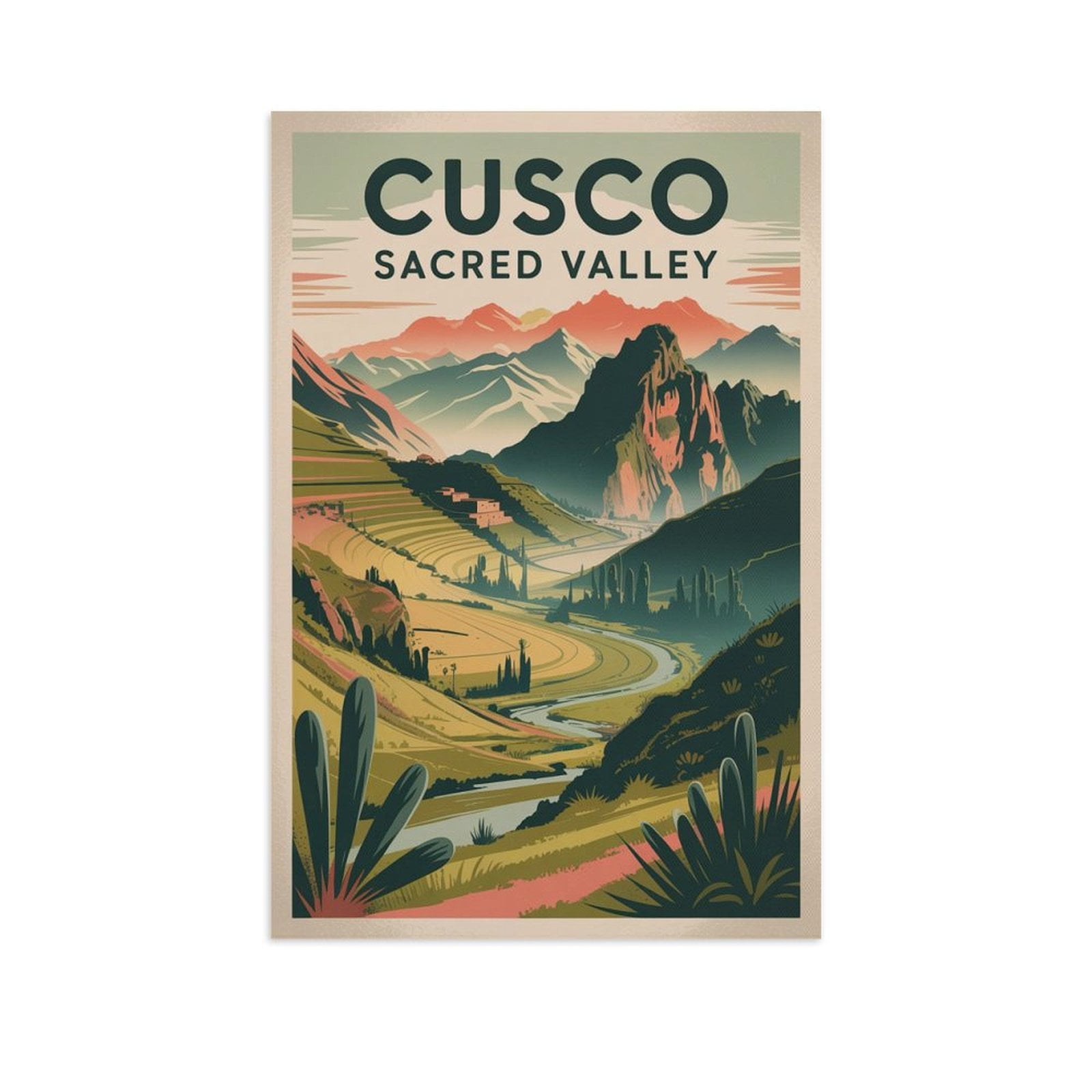 Panoramic Wall Art Sacred Valley Peru Retro Travel Poster Cusco Andes ...