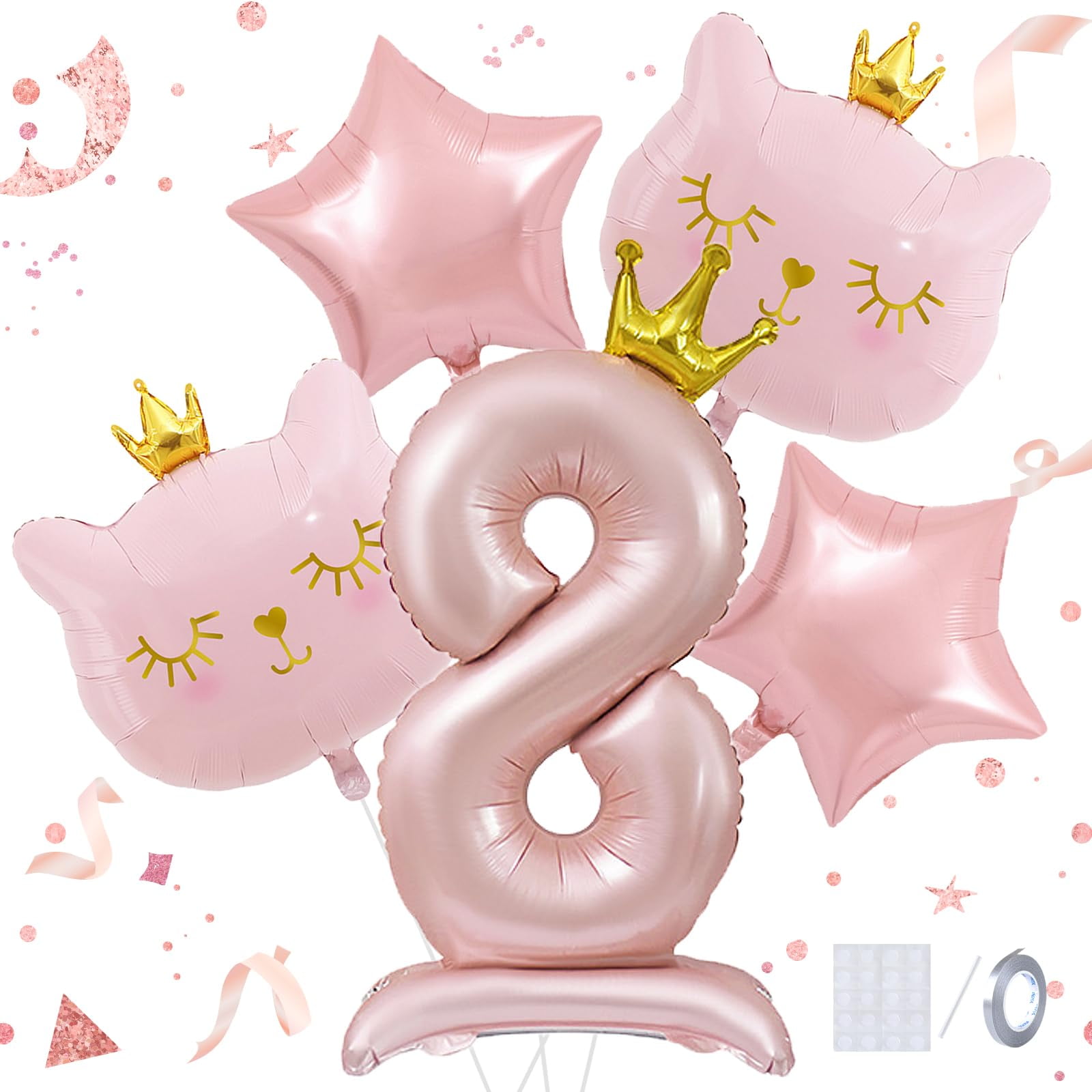 Panouo Pink Cat PriNst Balloon Set, Crown Cat Foil Balloon, 8 Year Old ...