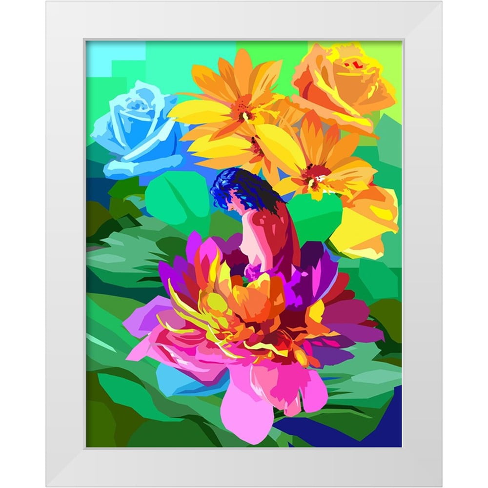 Pansanit, Surapol 12x14 White Modern Wood Framed Museum Art Print Titled - My Flowers No 01 ...
