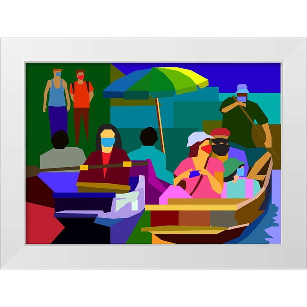 Pansanit, Surapol 18x14 White Modern Wood Framed Museum Art Print Titled - The Floating Market ...