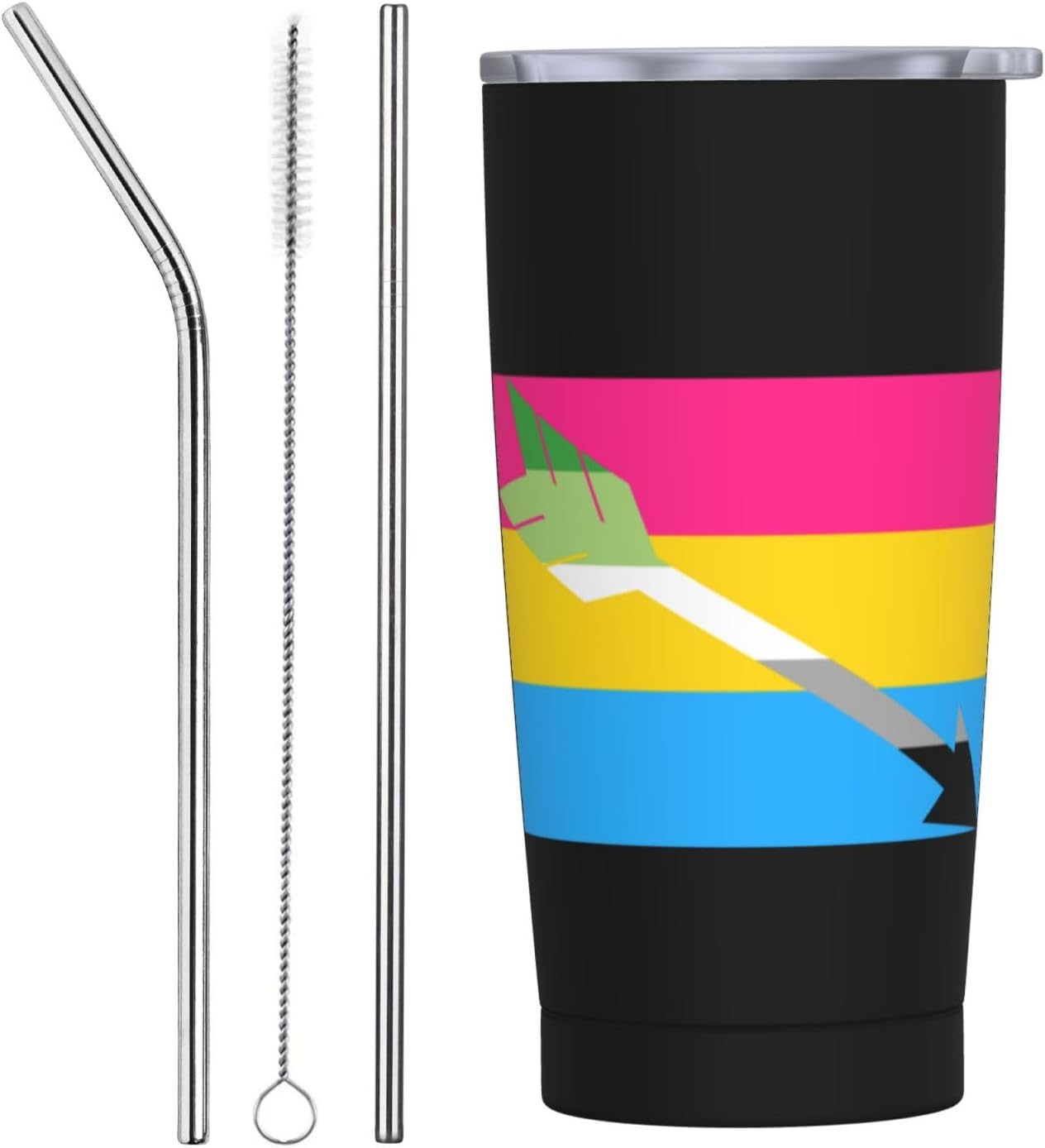Pansexual Aromantic Pride Flag 20oz Stainless Steel Straw Cover Cup ...