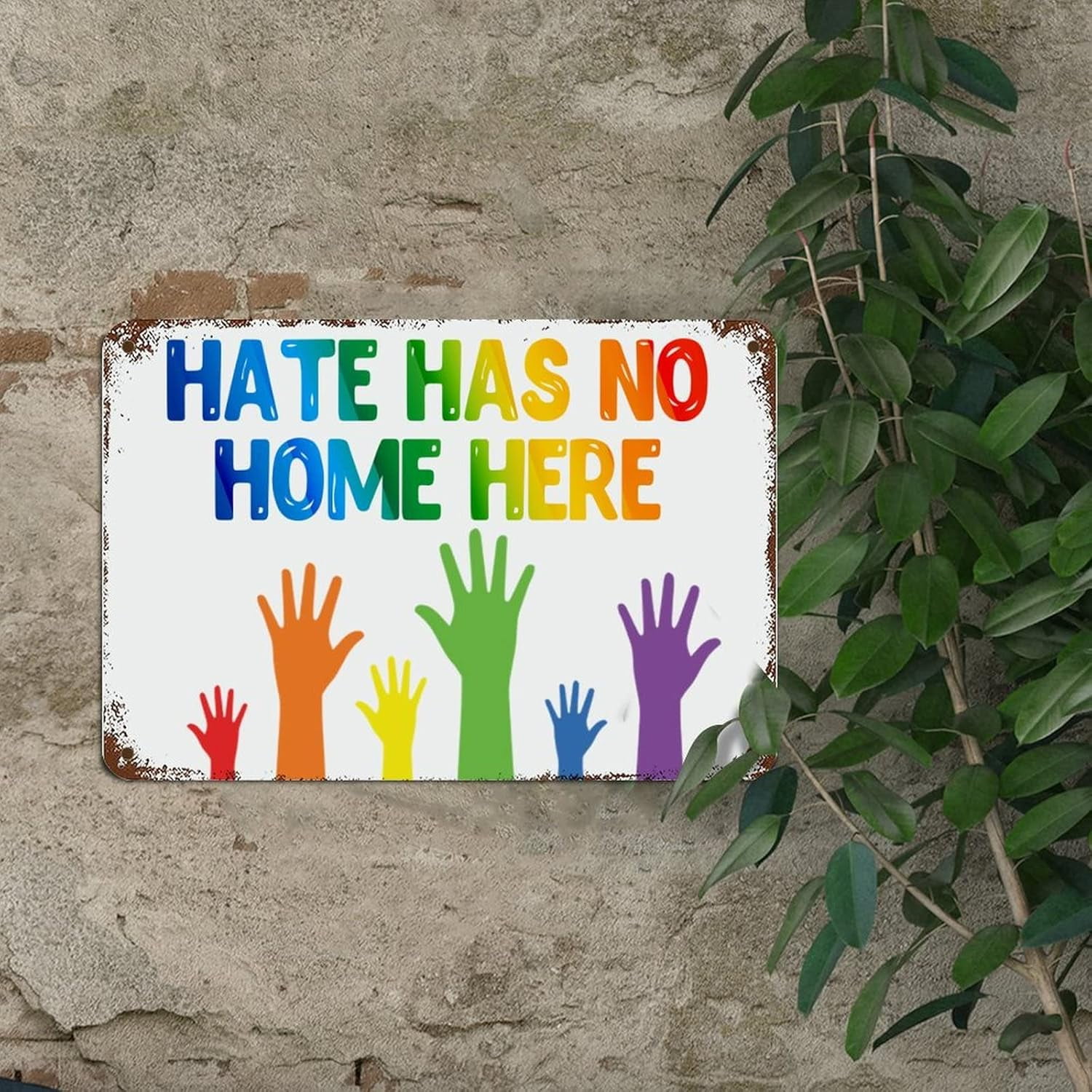 Pansexual Transgender LGBTQ Gay Rainbow Metal Sign Hate Has No Home ...