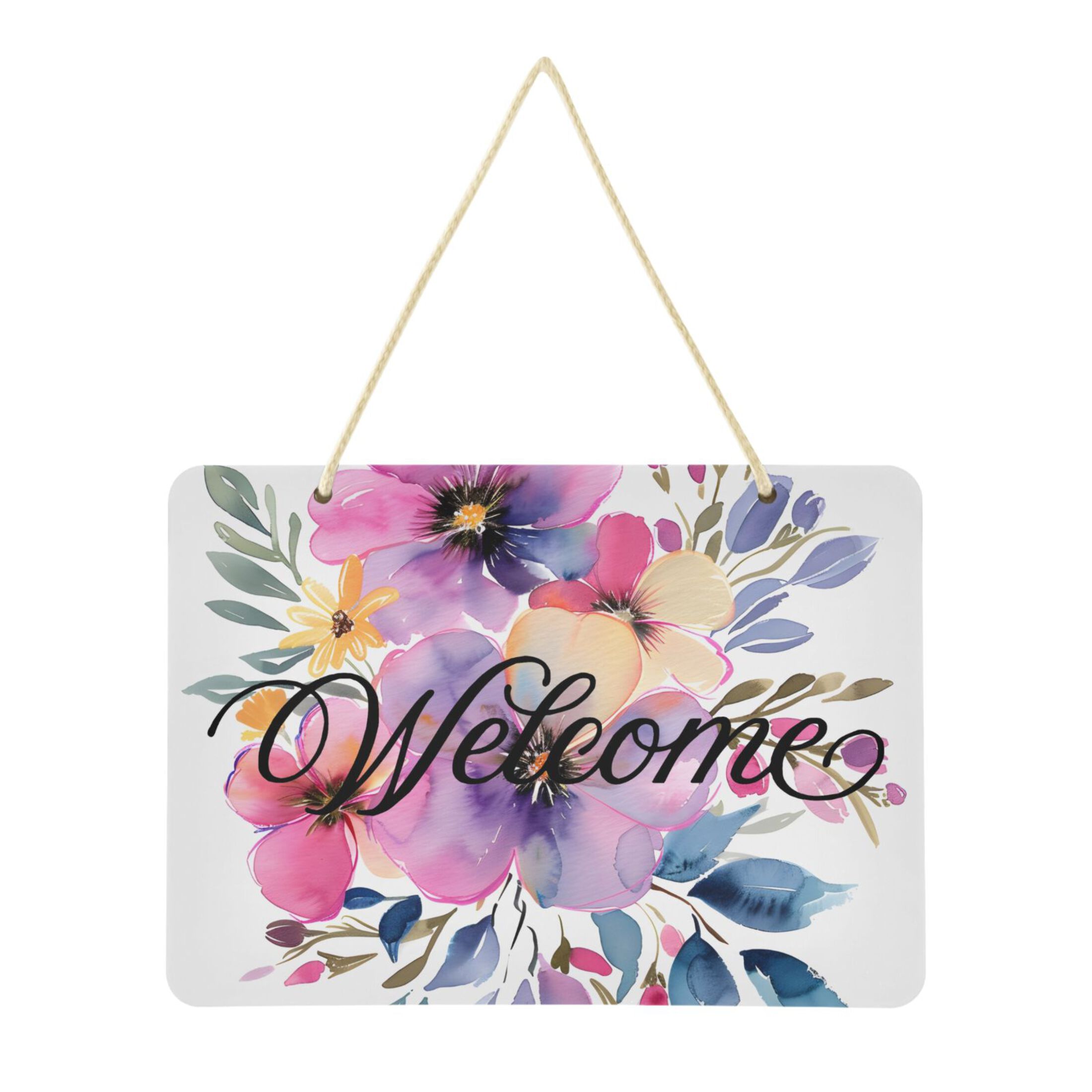 Pansies and Daisy Flower Welcome Sign Front Door PVC 14x10 inch Hanger ...