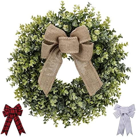 Pansu 19 Inch Boxwood Wreath, 3 Different Bows,Artificial Spring ...