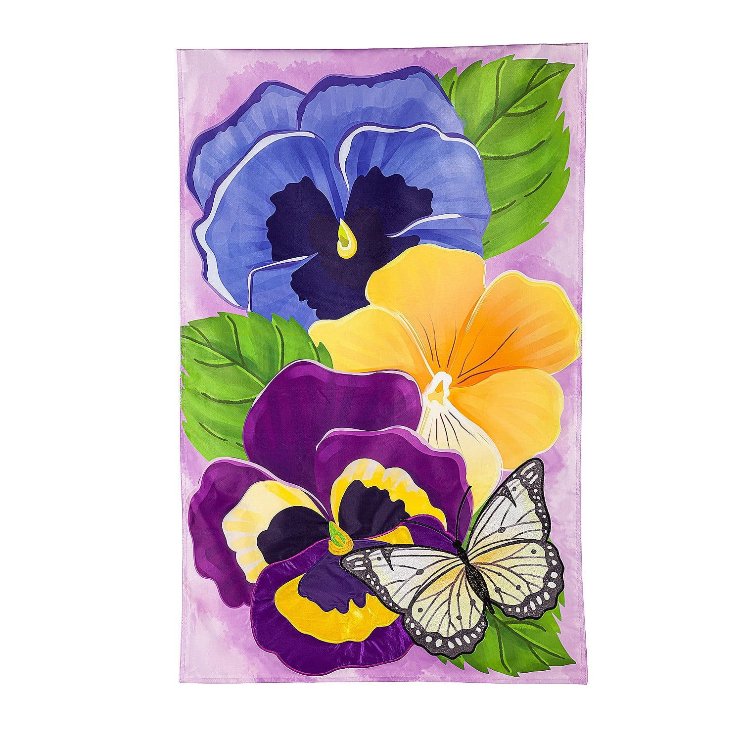 Pansy & Butterfly Applique House Flag - Walmart.com