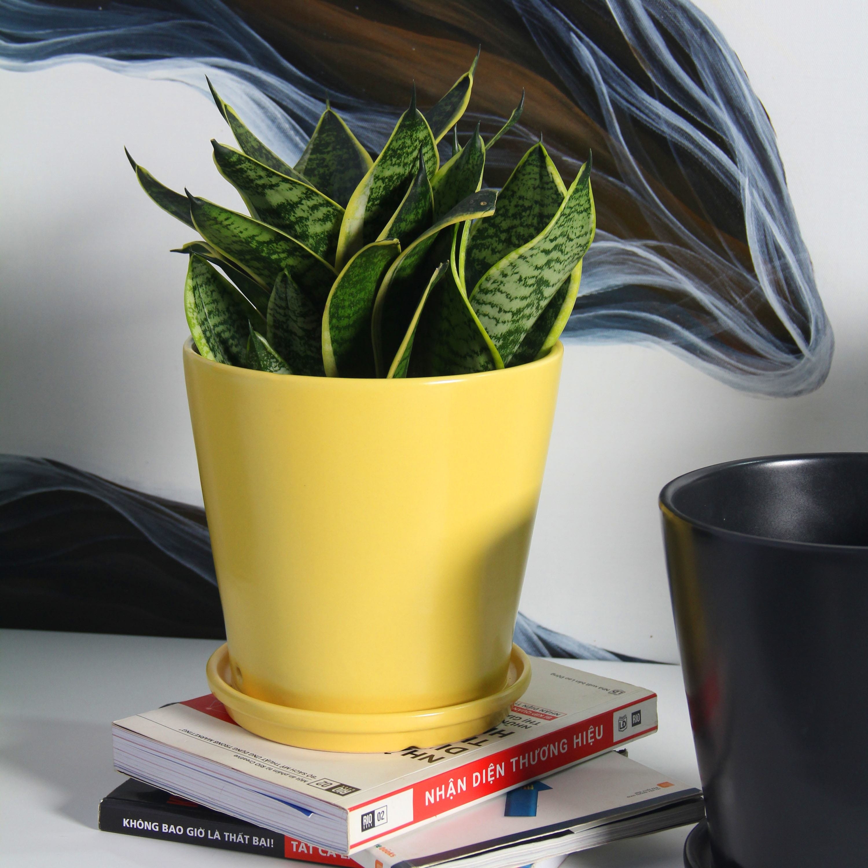 Pansy Yellow Ceramic Planter Set of 2 with Dish Pansy Ceramic Planter ...