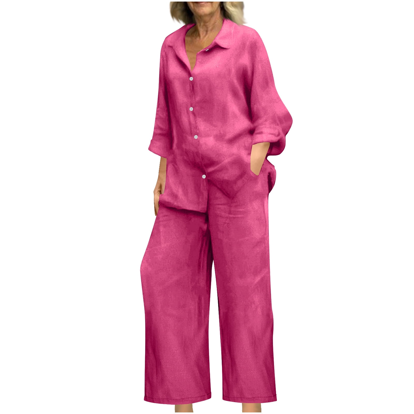 Pant Sets Women 2 Piece Outfits Women Linen 2 Piece Pants Suit, Women ...