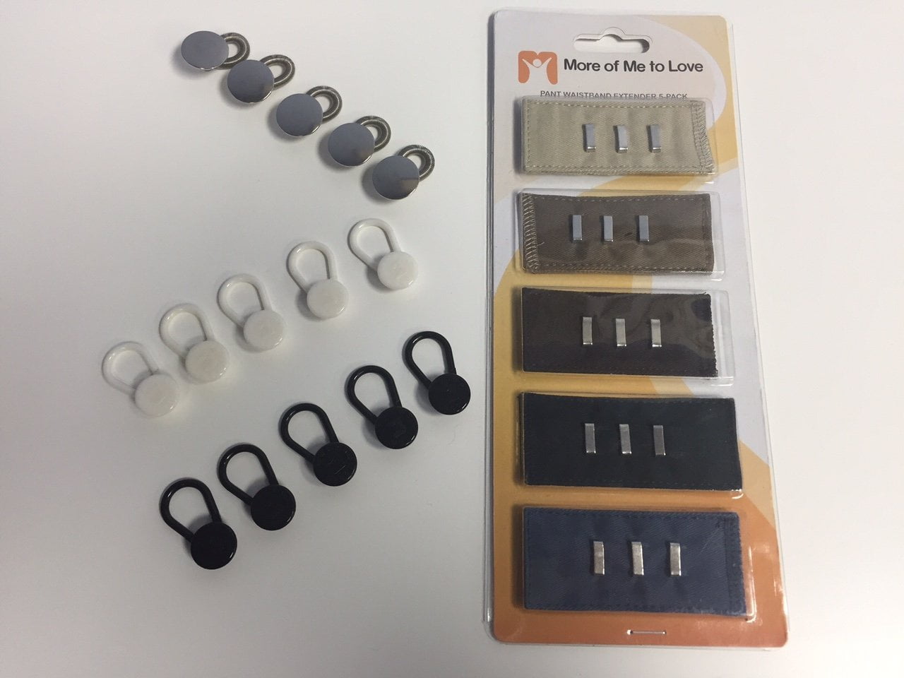 Pant & Skirt Waistband Extender Set (20 pieces) - White Button, Black ...