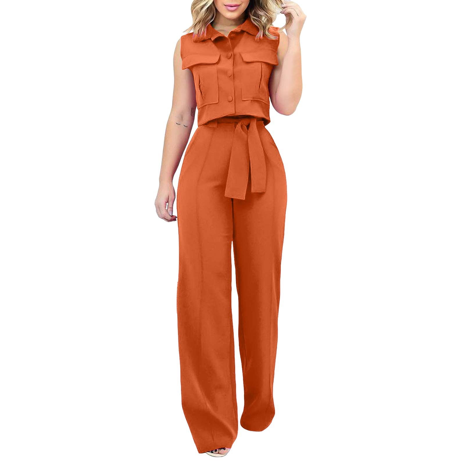 Pant Suits For Women Fashion Casual Suits Womens Sleeveless Summer Lace Up Trousers Womens Two