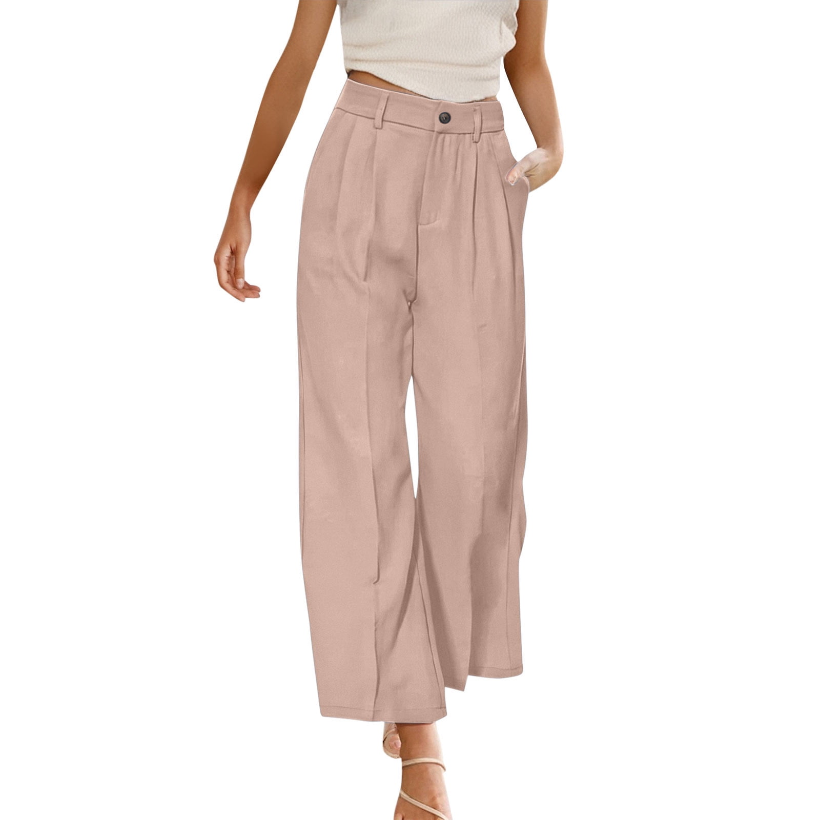 Pantalon Lin Femme Womens Casual High Waisted Wide Leg Pants Work ...