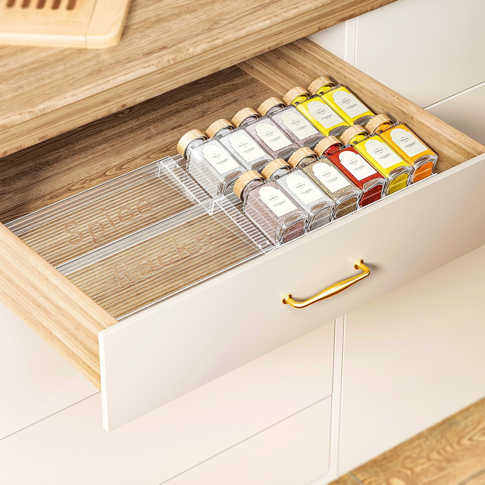 Pantasia Expandable Spice Drawer Organizer 2-Pack, Adjustable Clear ...