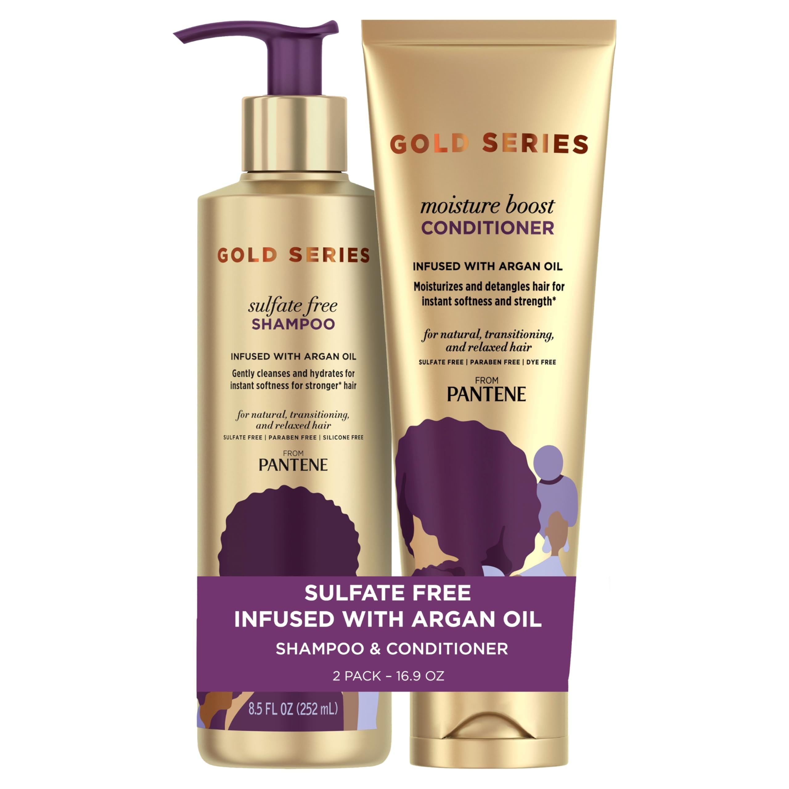 Pantene Shampoo and Conditioner Kit, Argan Oil, for Curly Hair, 16.9 fl ...