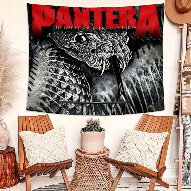 Pantera Band Tapestry Black & White Art Wall Decor with Lizard Design ...