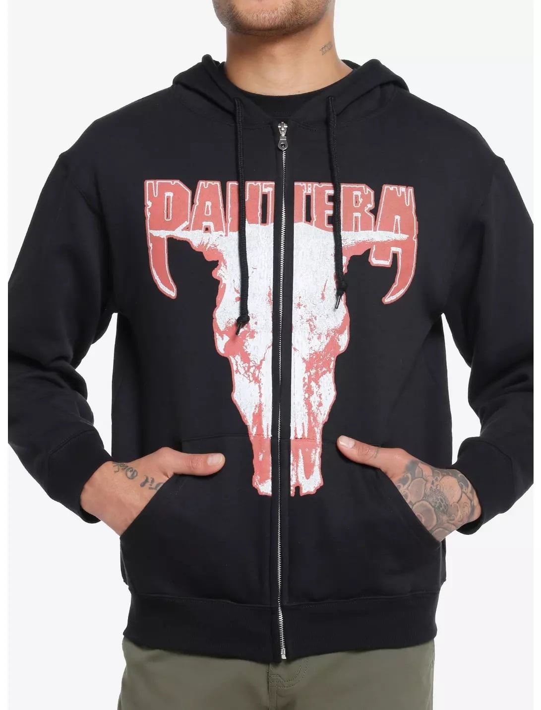 Pantera Men's Official Merchandise Skull Logo Graphic Full Zip Hoodie ...