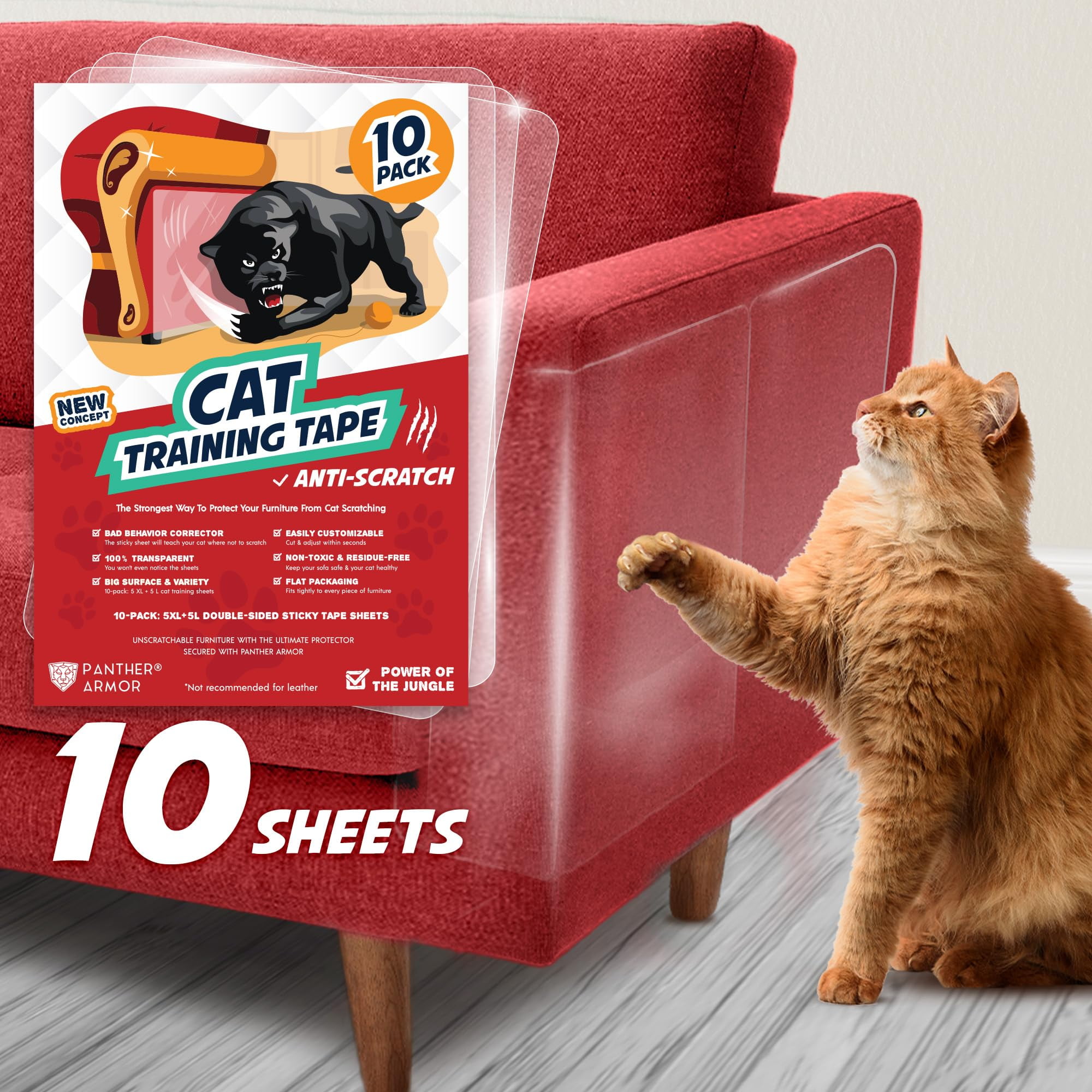 Panther Armor 10(Ten)-Pack Cat Scratch Deterrent Tape - Double Sided ...