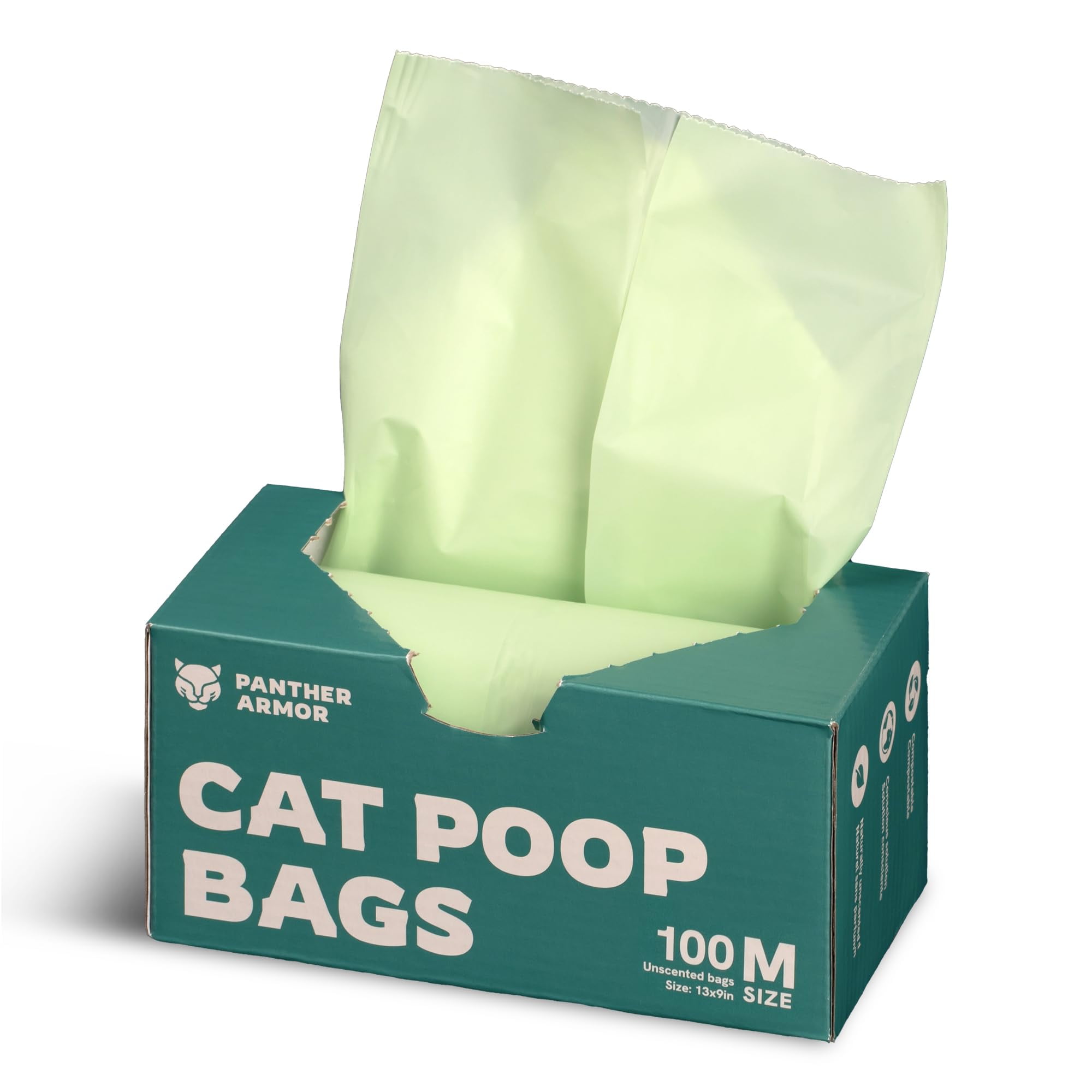 Panther Armor Cat Litter Bags for Poop - 100x Unscented Pet Waste Bags ...