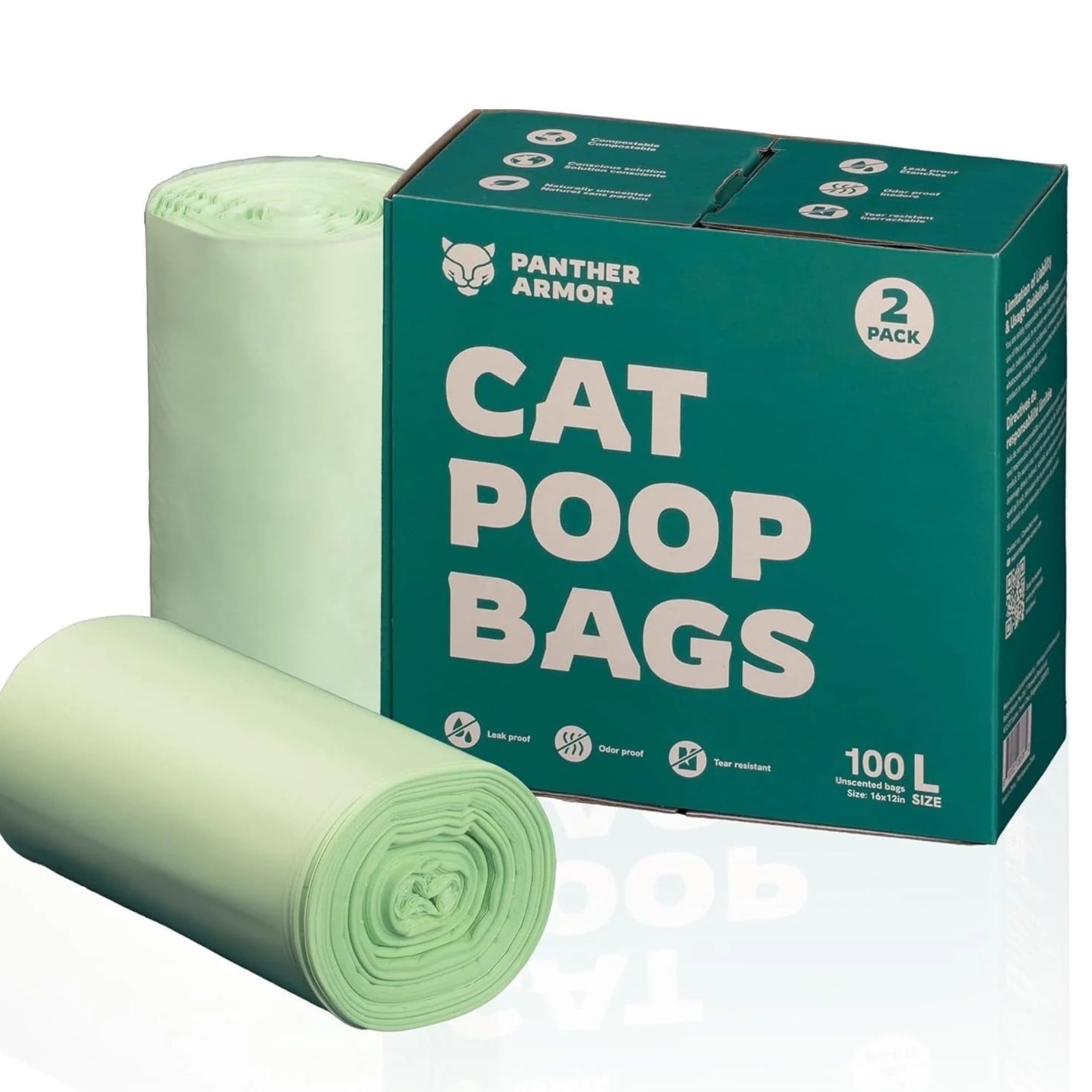 Panther Armor Litter Bags - 200x Unscented Compostable Cat Poop Bags ...