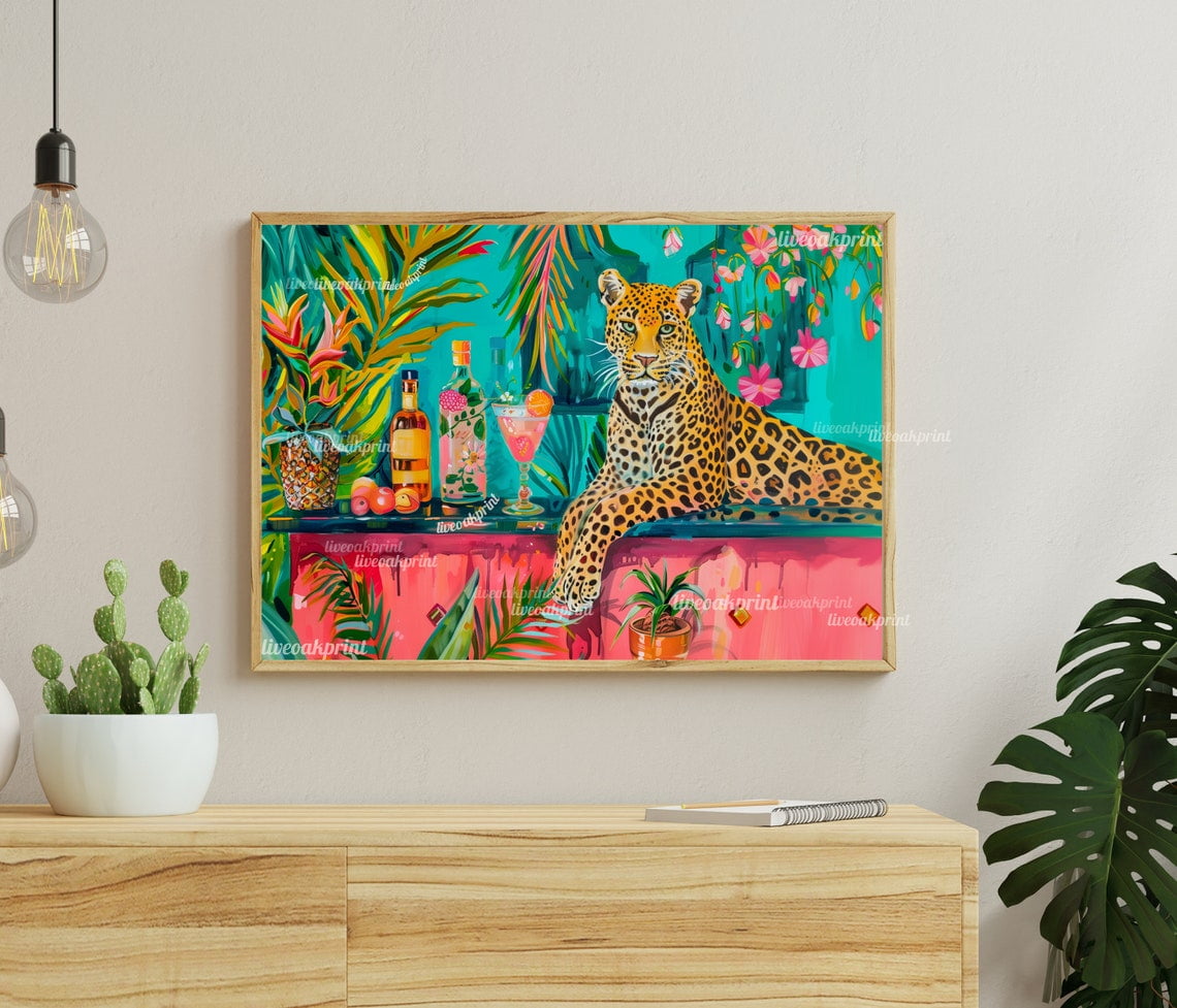 Panther Bartender - Maximalist Bar Art - Maximalist Bar Cart Print ...