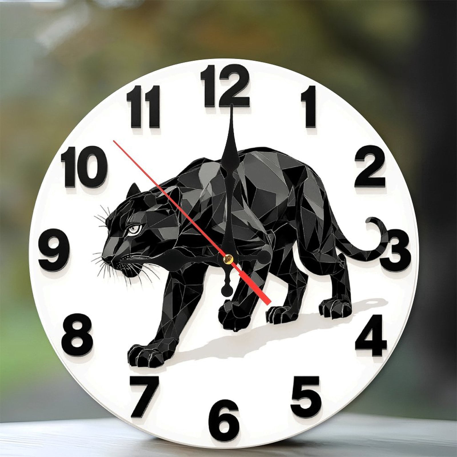 Panther Design Wall Clock， Unique Home Decoration 10-Inch Silent Wooden ...