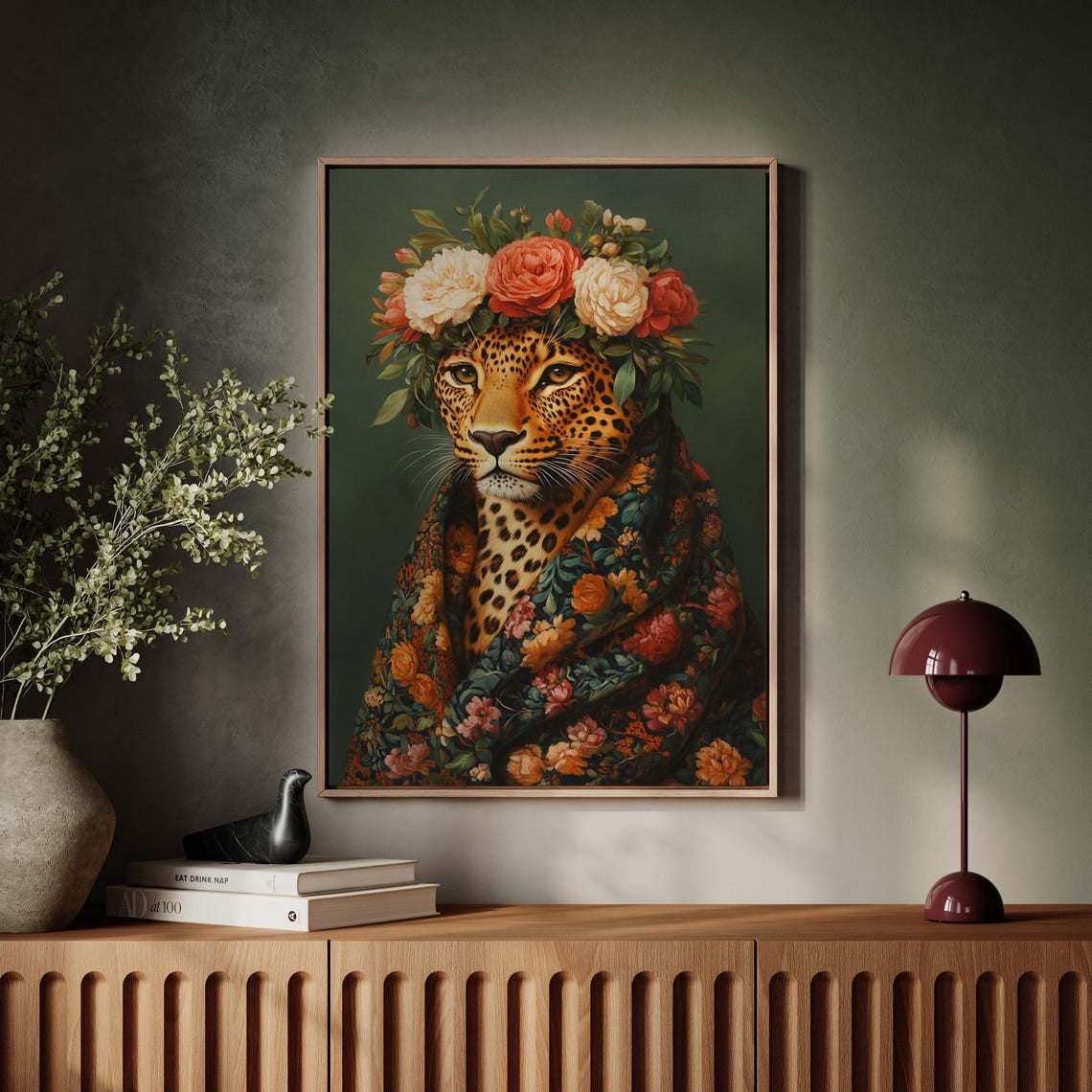 Panther With Floral Crown Art - Elegant Jungle Wildlife Wrapped In ...