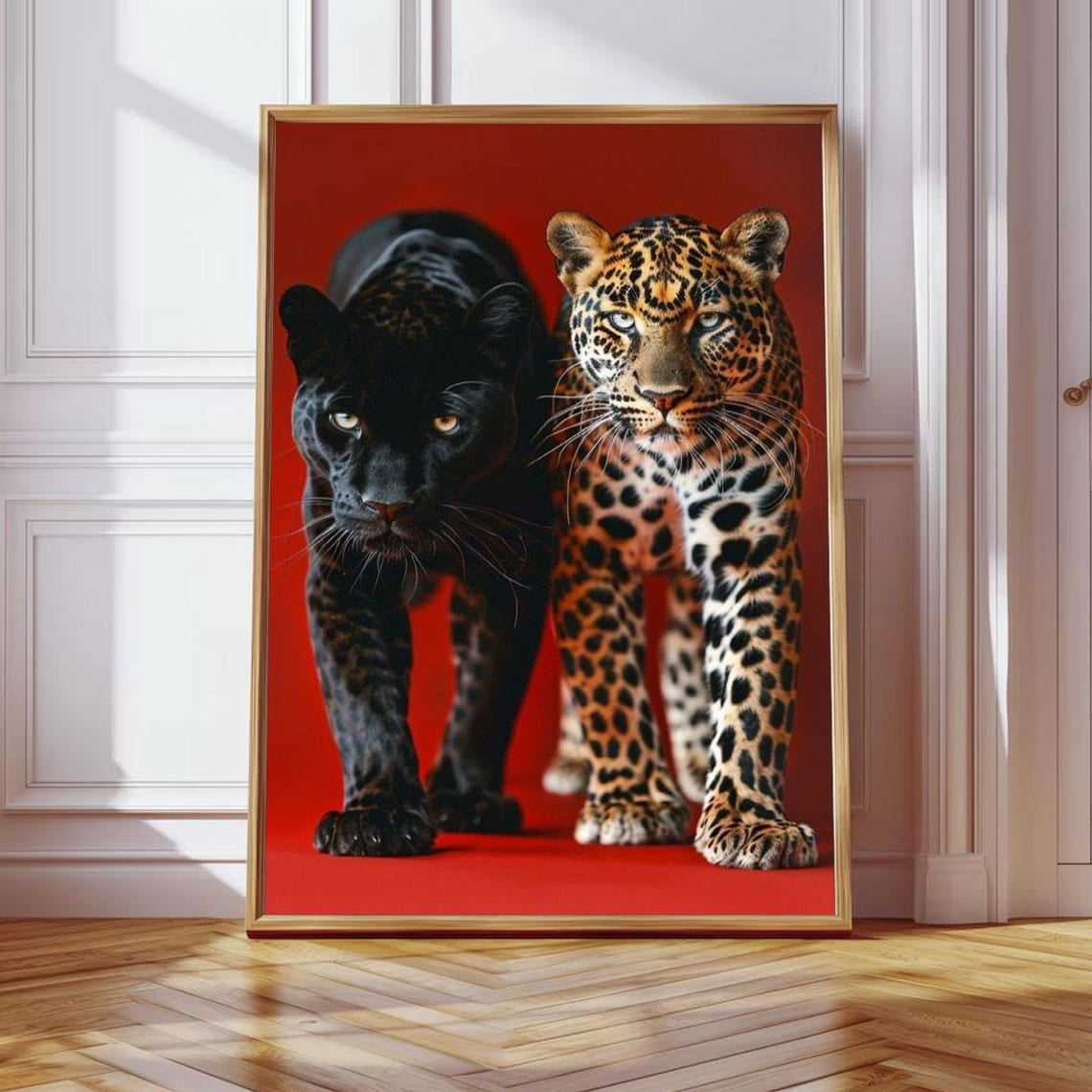 Panther and Leopard Art Print Poster, Luxury Animal Wall Art, Bold Red ...