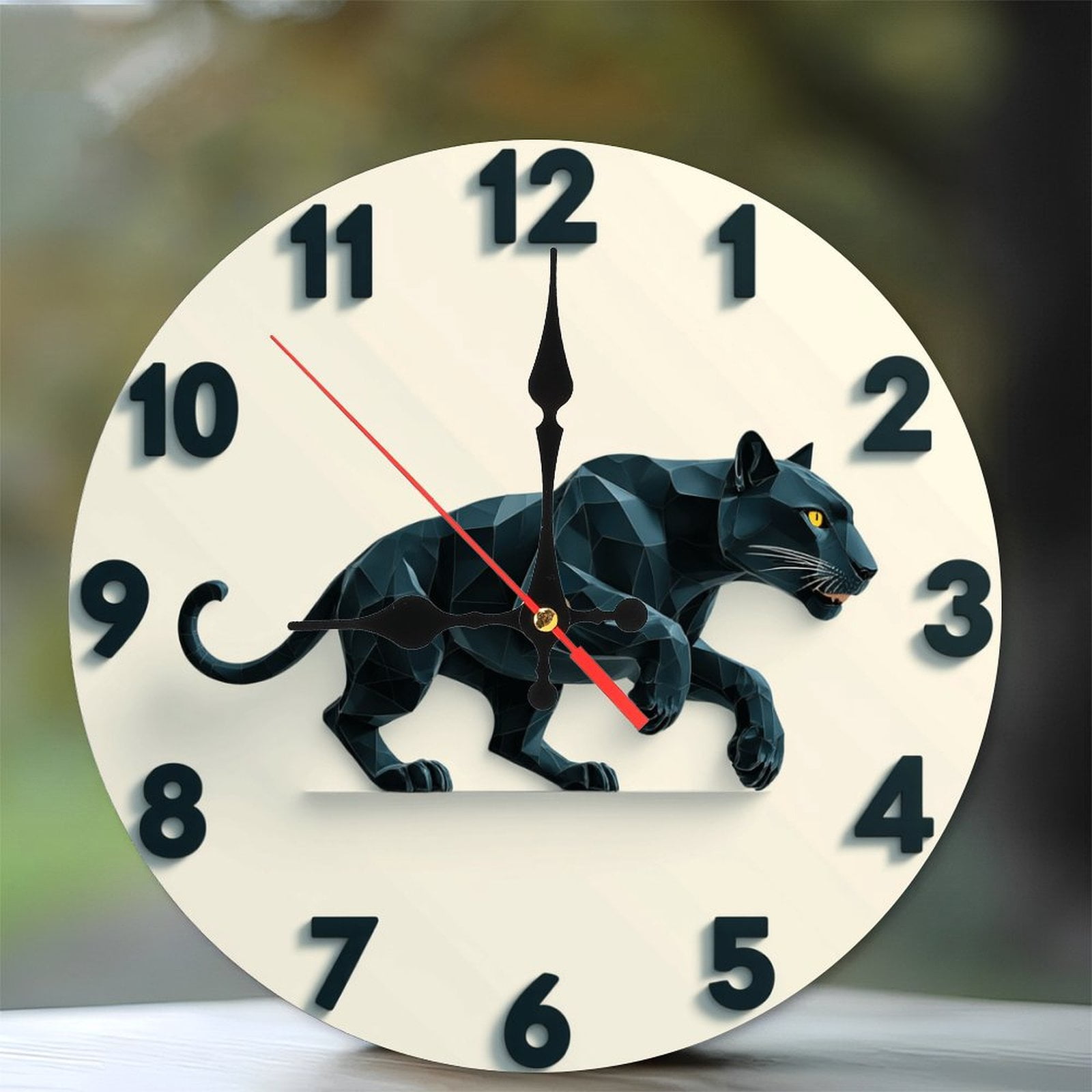 Panther Wall Clock 10-Inch Silent Wooden Wall Clock, Battery Operated ...