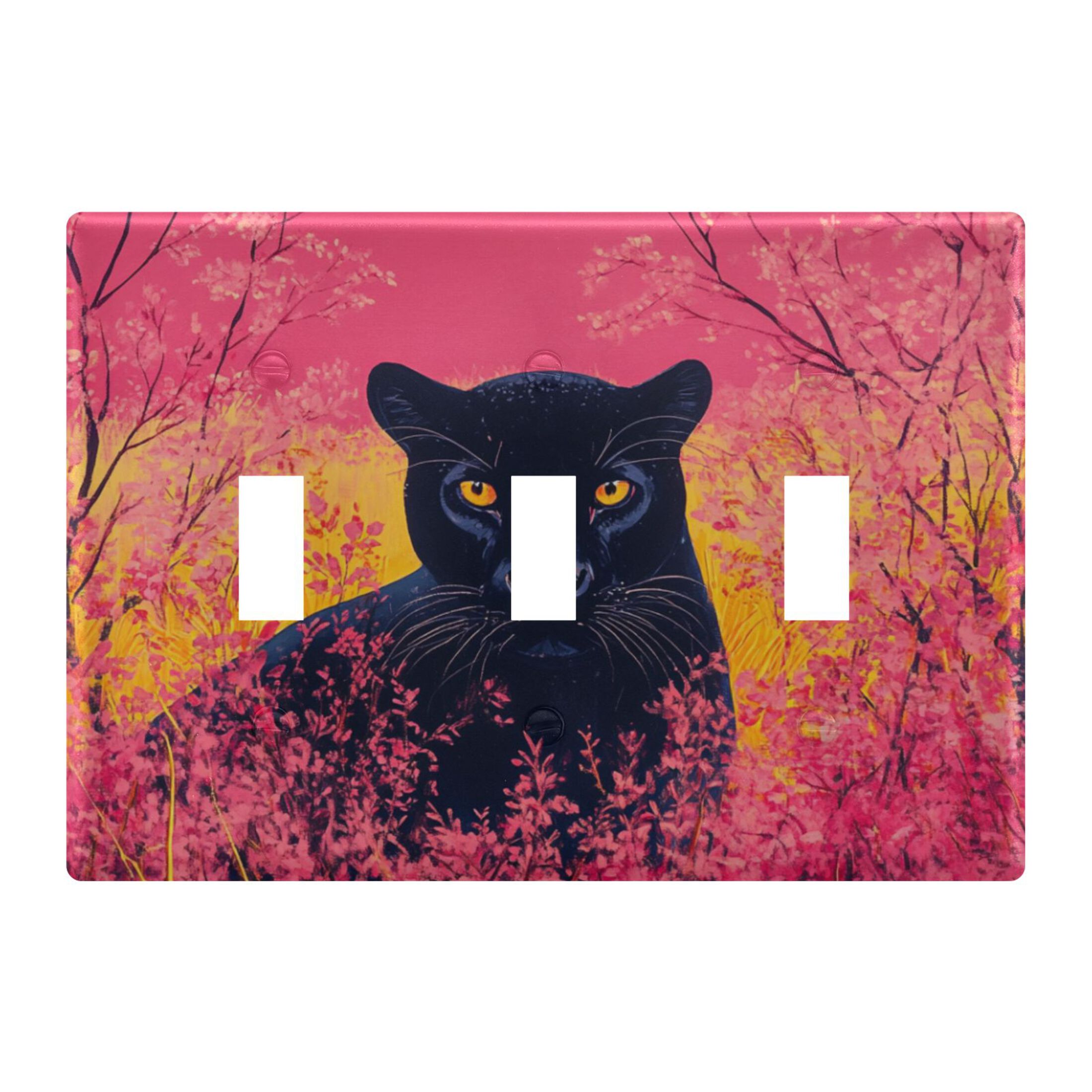 Panther in The Pink Woods Light Switch Cover Decorative 3 Gang Wall ...