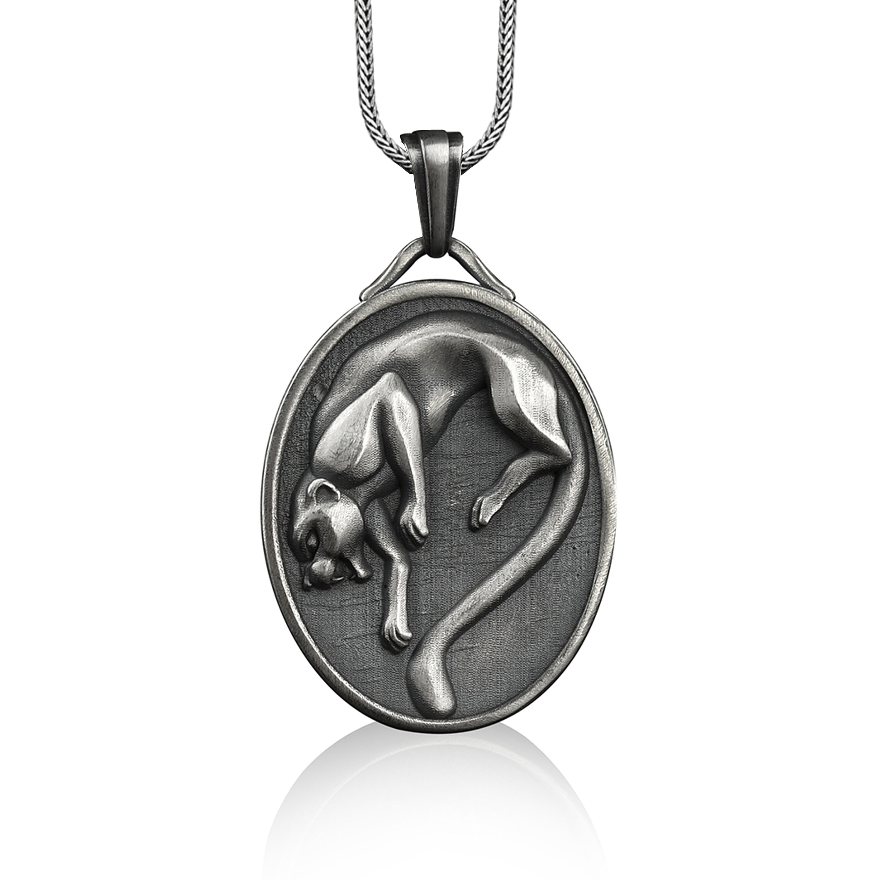 Panther pendant necklace in oxidized silver, Personalized animal ...