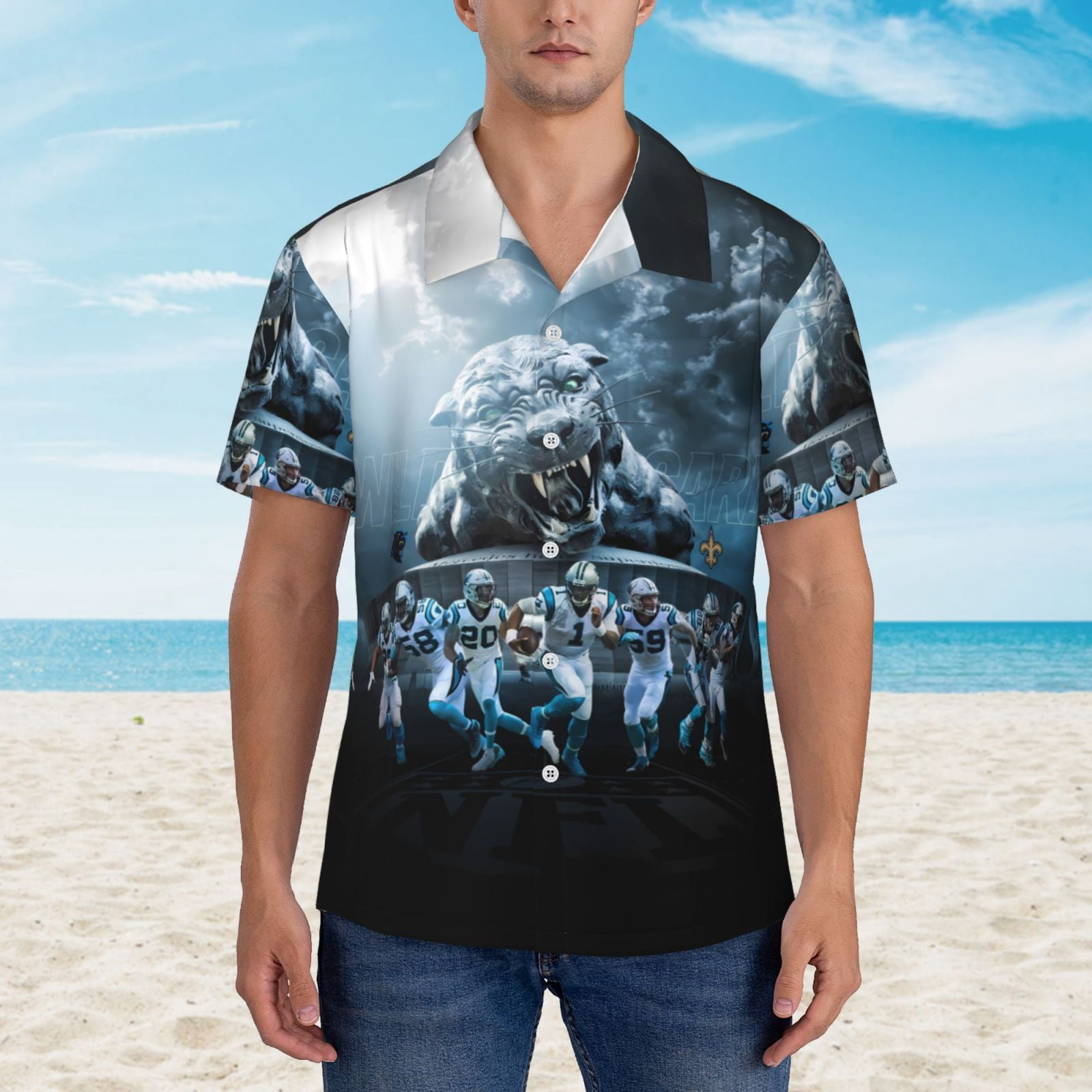 Panthers Football Team Men's Short Sleeve Hawaiian Dhirt, Men's Loose ...