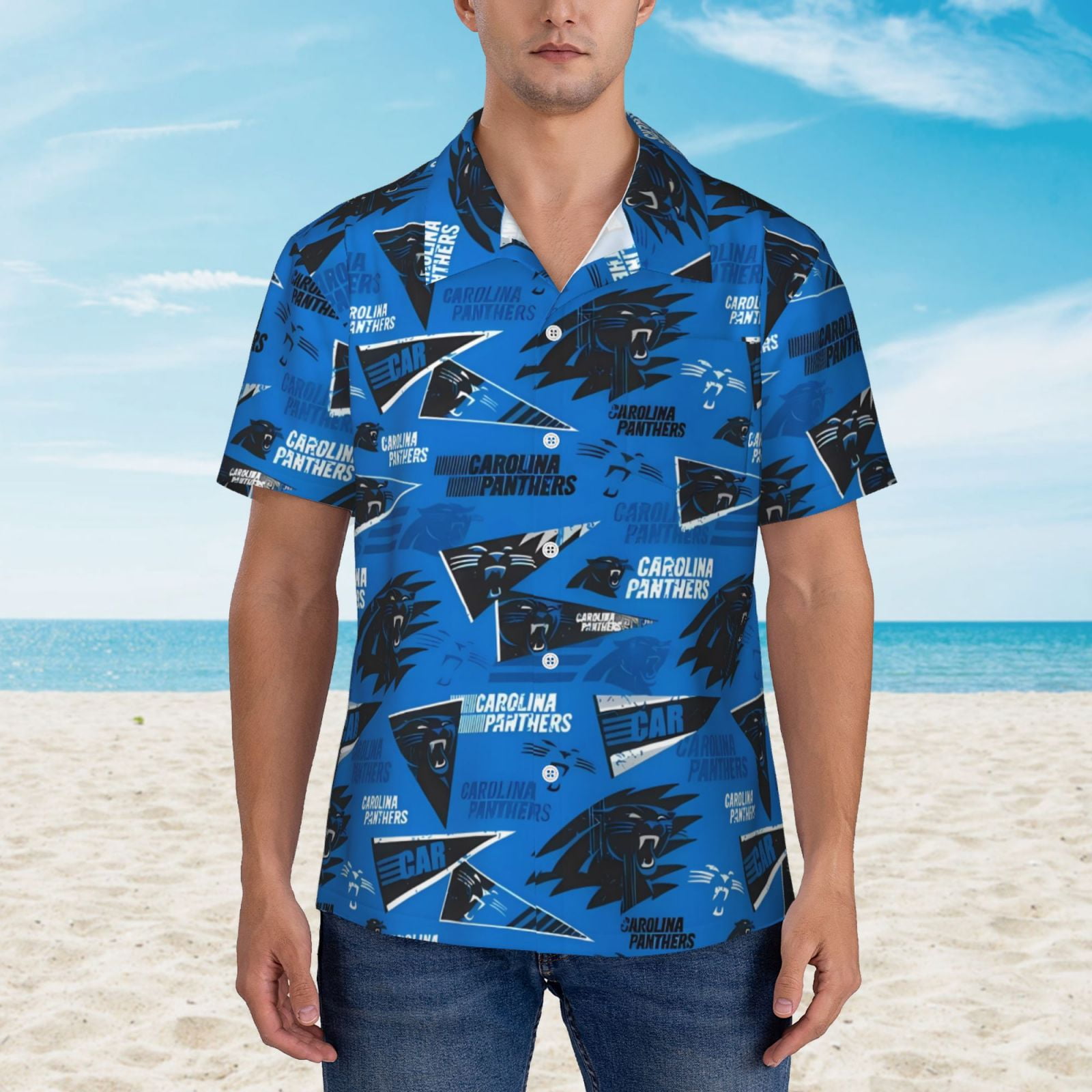 Panthers Football Team Men's Short Sleeve Hawaiian Dhirt, Men's Loose ...