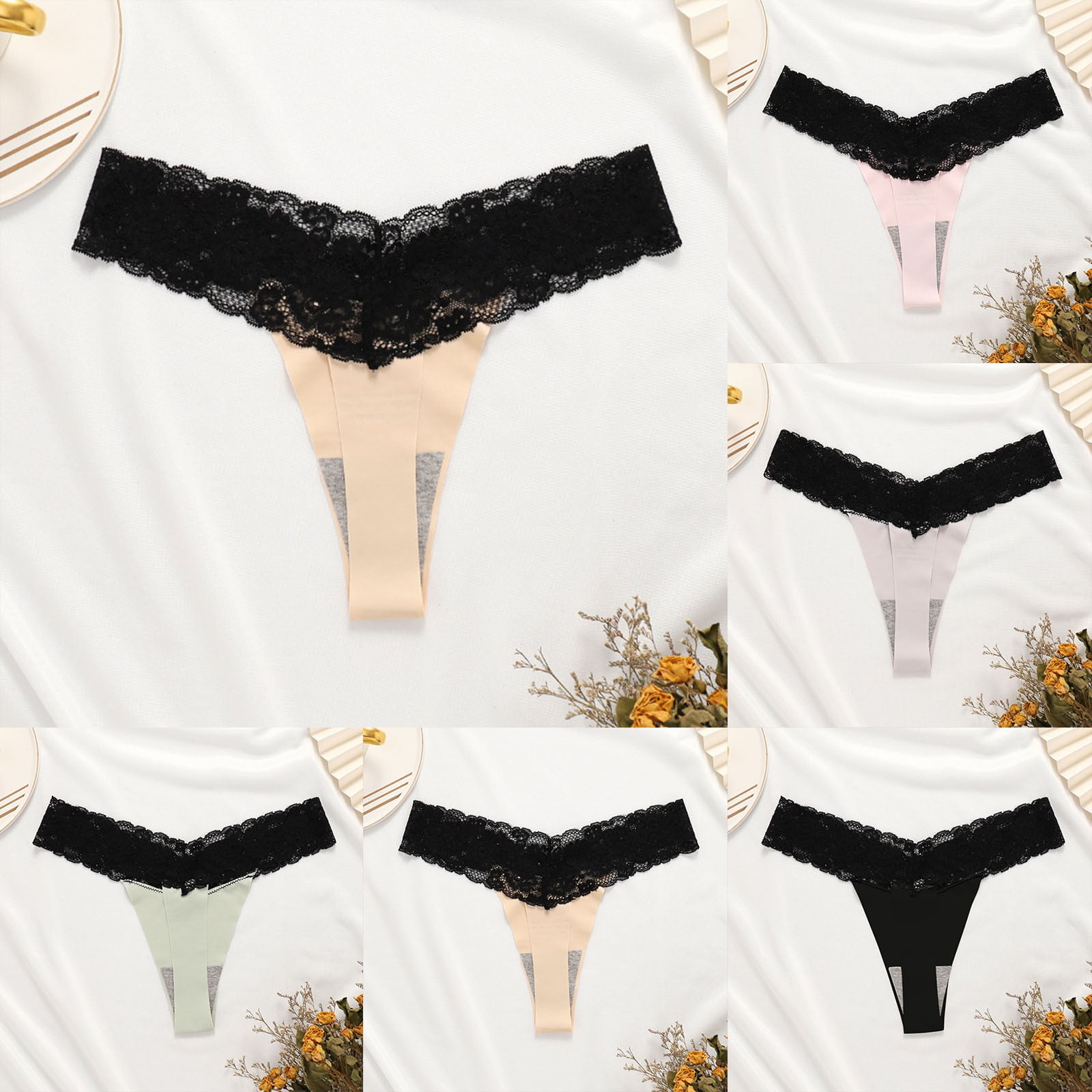 Panties For Women Thong Breathable Cotton Thongs Lace Breathable No