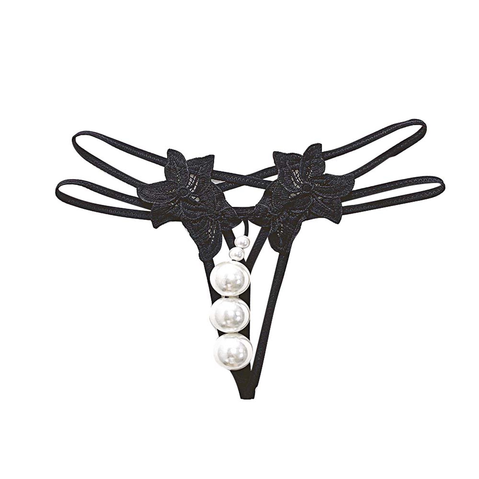 Panties for Women Black Lace Thongs Pearls Mini Bikini Micro Thongs for Women M - Walmart.com