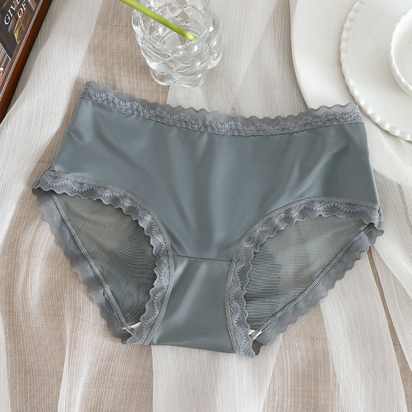 Panties for Women Silky Sexy Lace Breathable Comfortable Midriff Ice Transparent Net Yarn ...