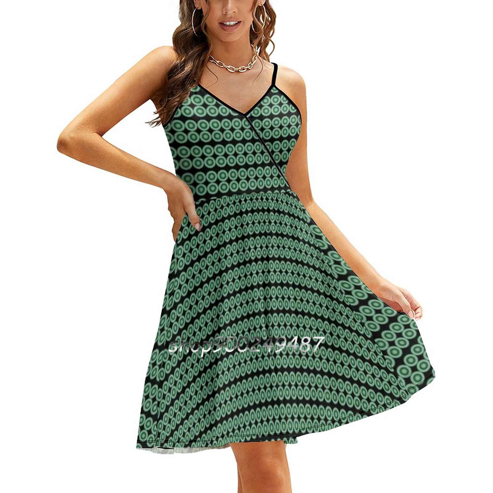 Panton Green Circles Evening Party Dresses Midi Sexy Dress Female Sweet ...