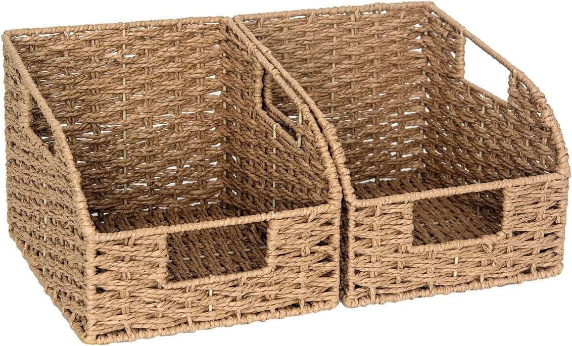 Pantry Baskets for Organizing, Wicker Baskets with Built-in Handles ...