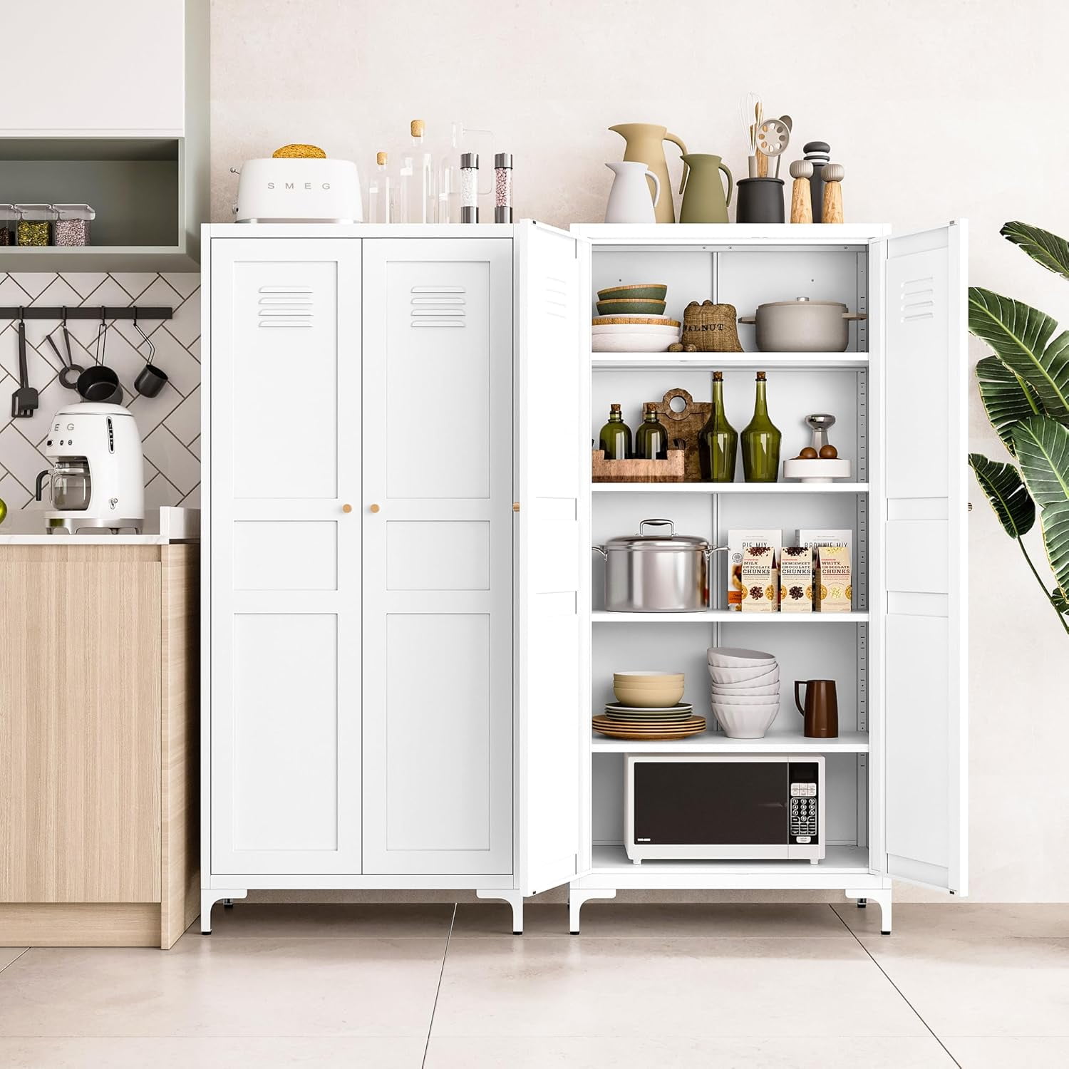 Pantry Cabinet, 61" Kitchen Pantry Storage Cabinet with Doors and ...