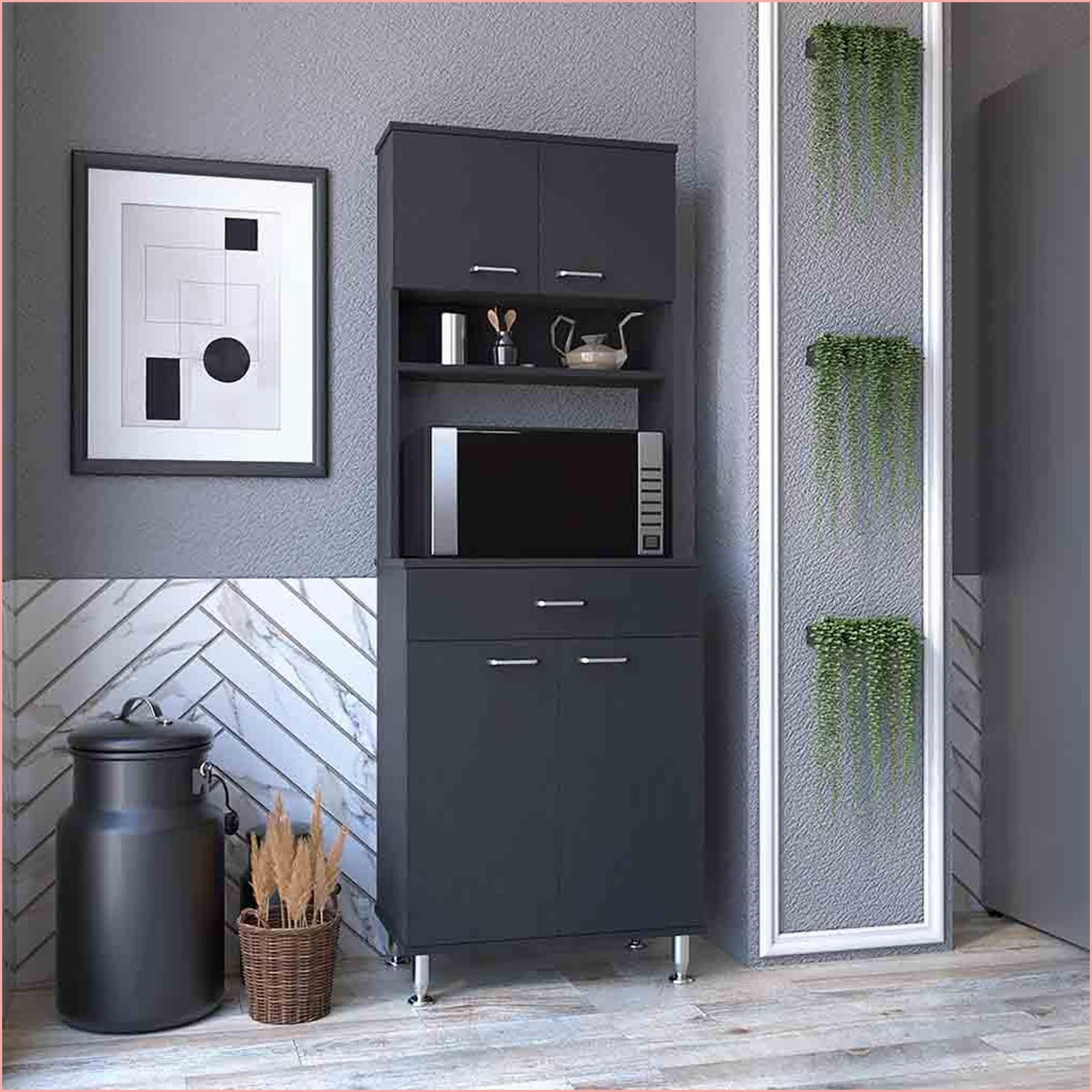 Pantry Cabinet 67” H, 4 Doors 1 Drawer, Microwave Storage, Black ...