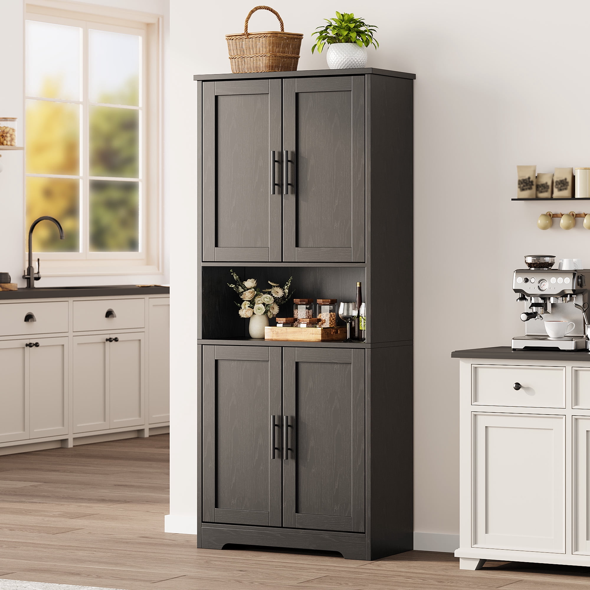 Pantry Cabinet, 70" Tall Modern Storage Cabinet with 4 Doors,Tall ...